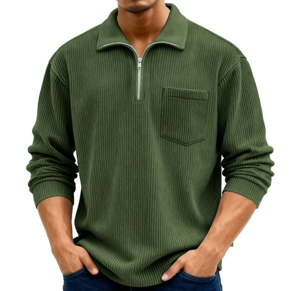 Cyglowse Men Corduroy Sweatshirt Casual Stand Collar Quarter Zip ...