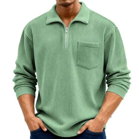 Cyglowse Men Corduroy Sweatshirt Casual Stand Collar Quarter Zip ...