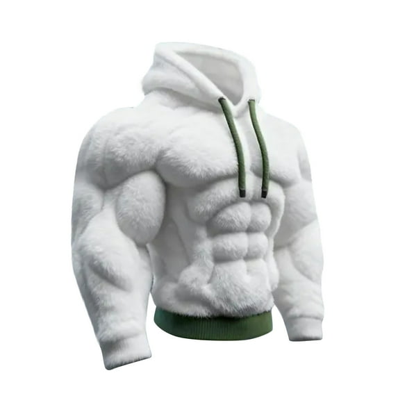 Cyglowse Men's 3D Muscle Line Art Hoodie Vintage Cozy Fuzzy Plush ...