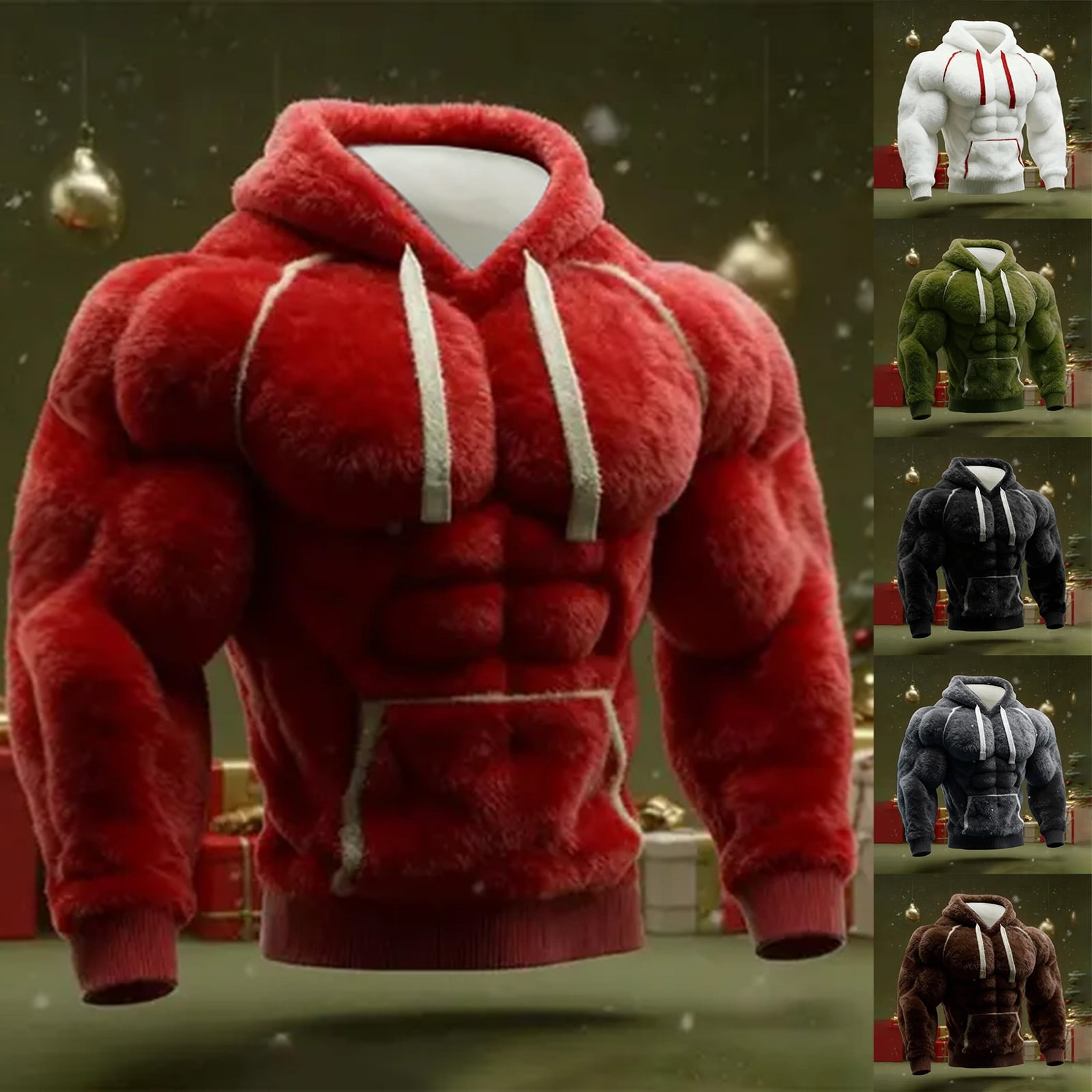 Cyglowse Men's 3D Muscle Line Hoodie Vintage Street Style Cozy Fuzzy ...