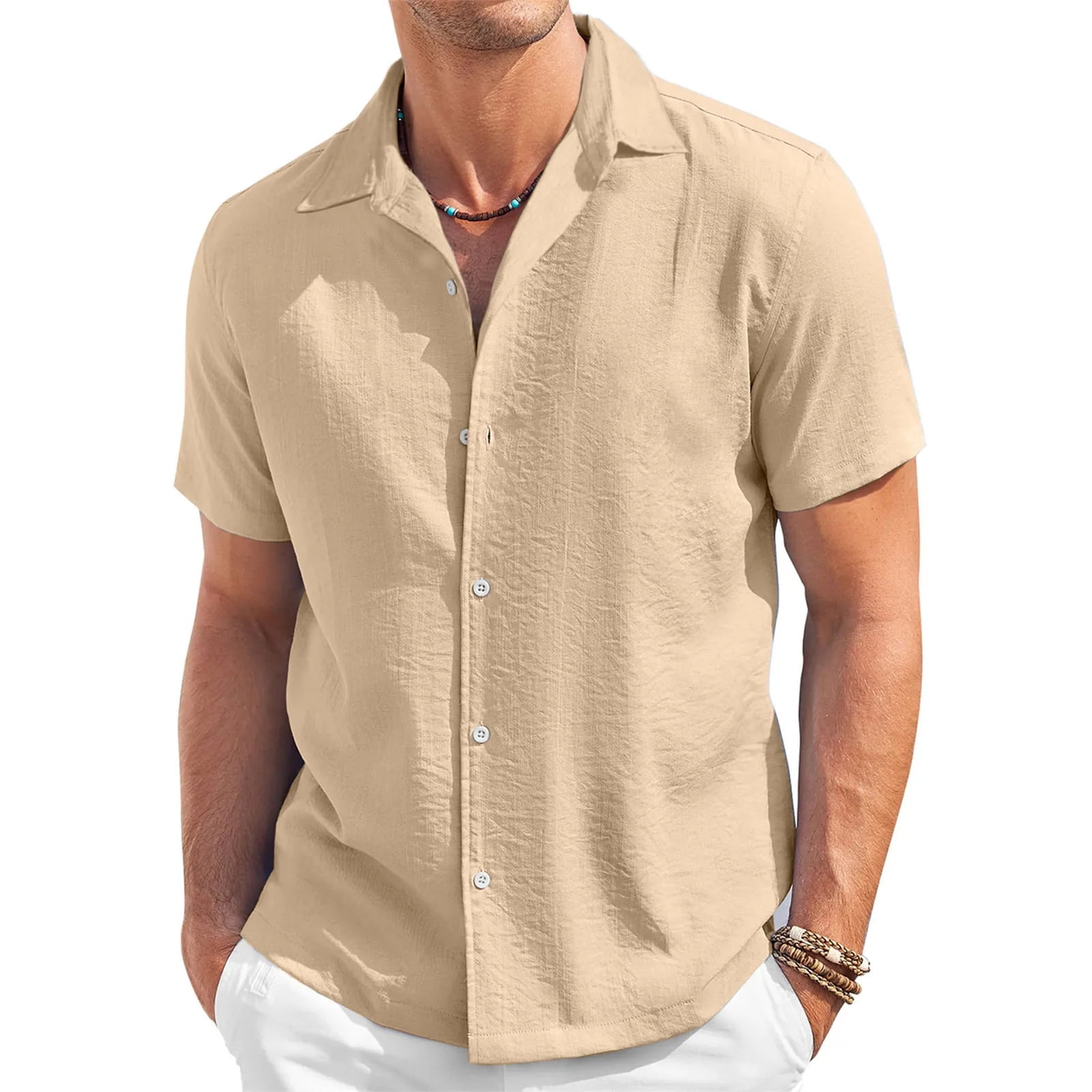 Cyglowse Men's Casual Button Down Shirt Short Sleeve Textured Summer ...