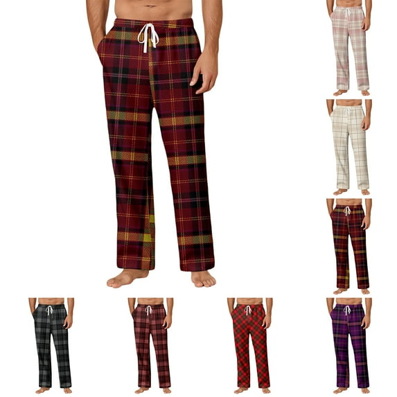 Cyglowse Men's Plaid Casual Pants Soft Pajama Pants Drawstring ...