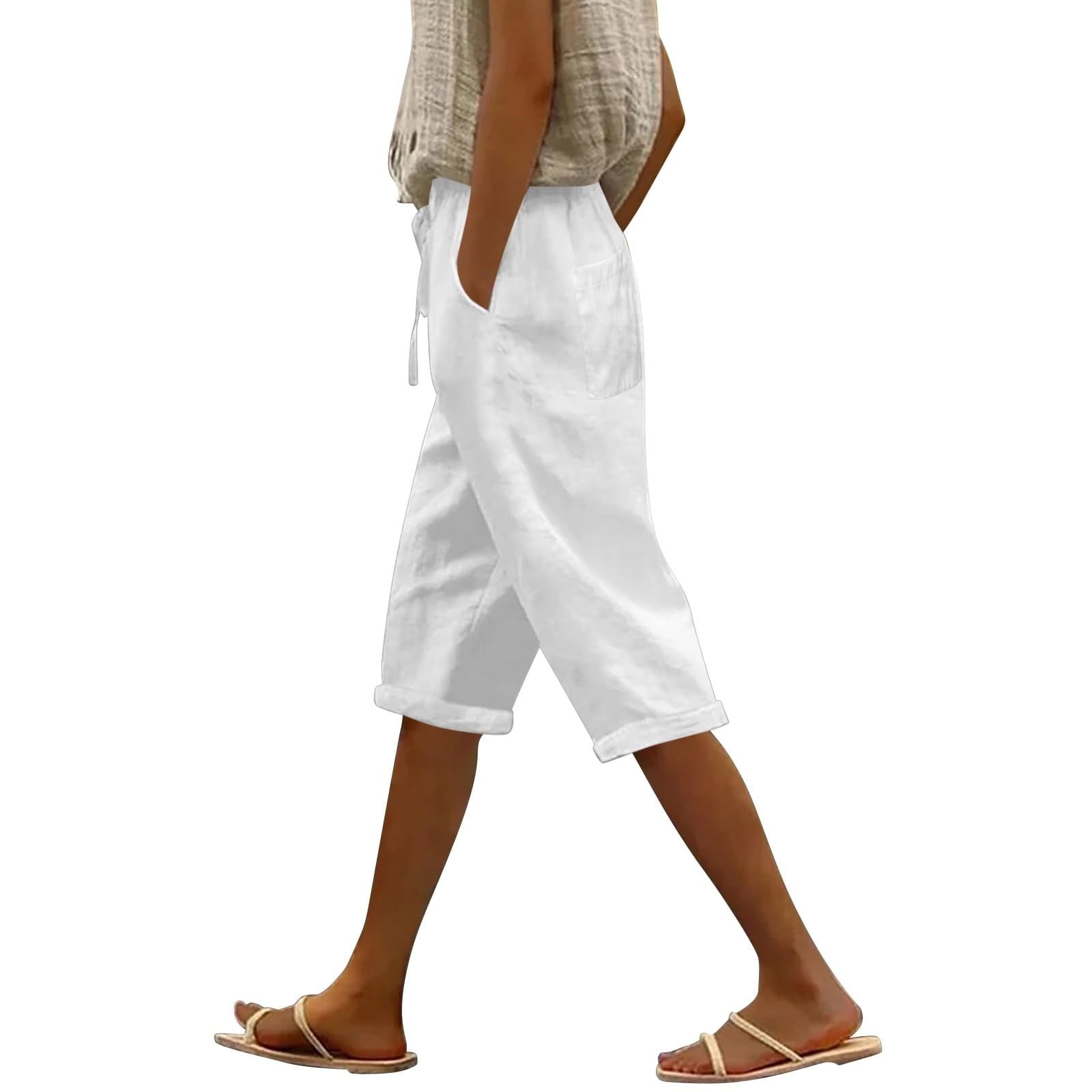 Cyglowse Capris for Women Petite Length Plus Size Pull on Pedal Pushers ...