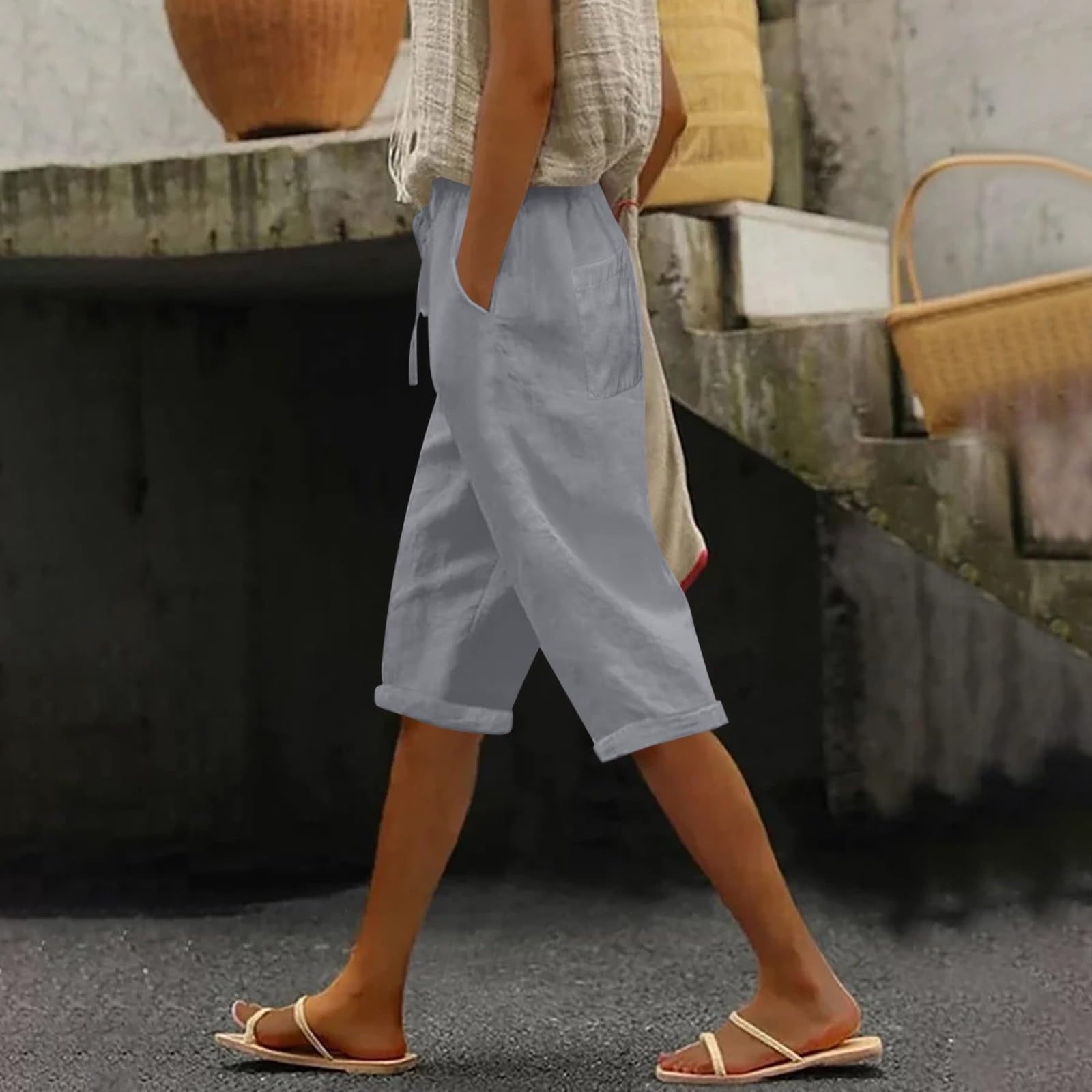 Cyglowse Petite Capris for Women Petite Length Plus Size Pull on Pedal ...