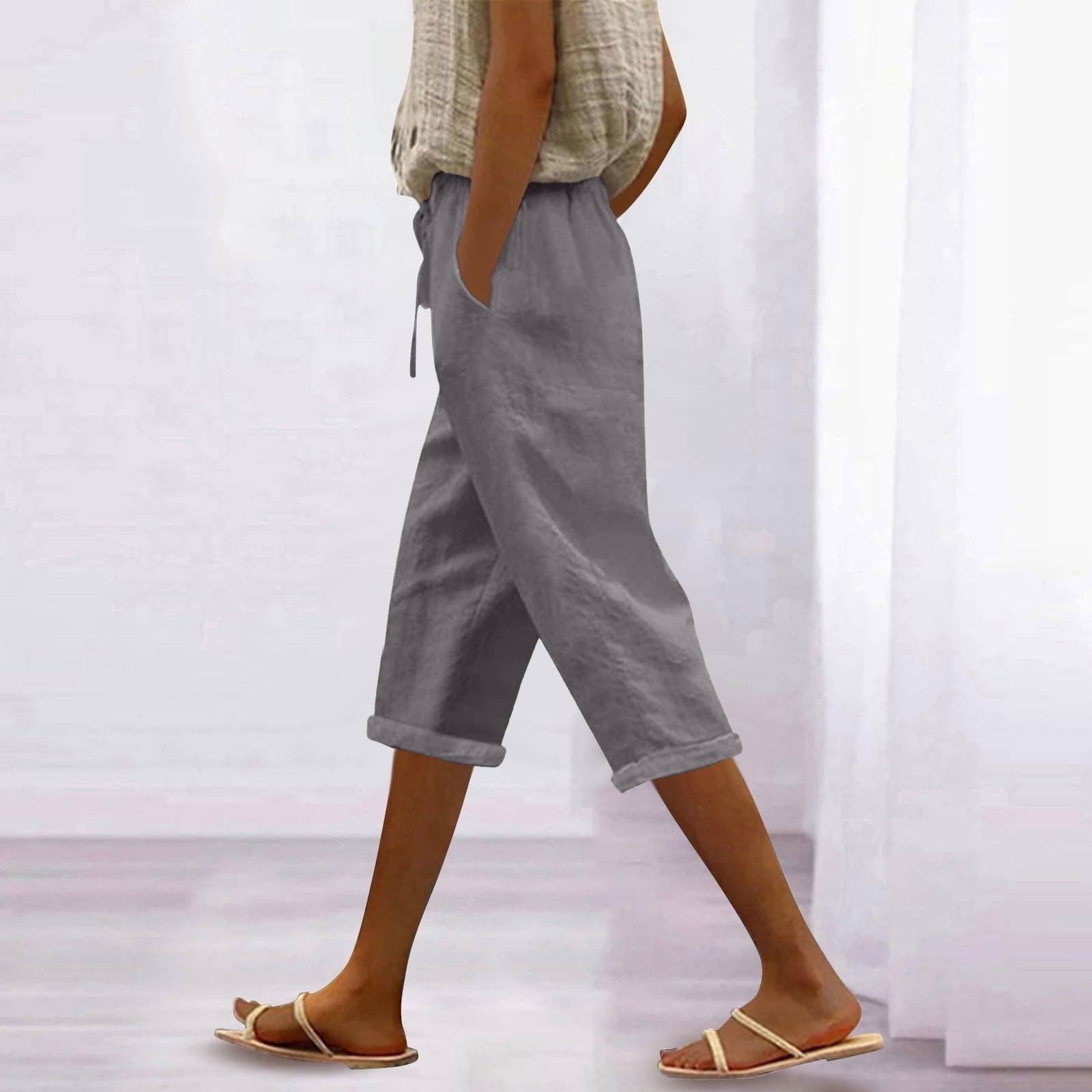 Cyglowse Capris for Women Petite Length Plus Size Pull on Pedal Pushers ...