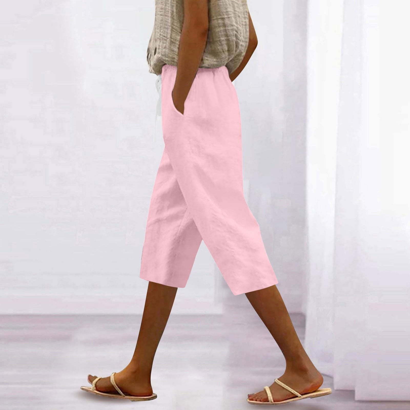 Cyglowse Pull on Capris for Women Plus Size Dress Capris Bermuda Shorts Petite Pedal Pushers ...