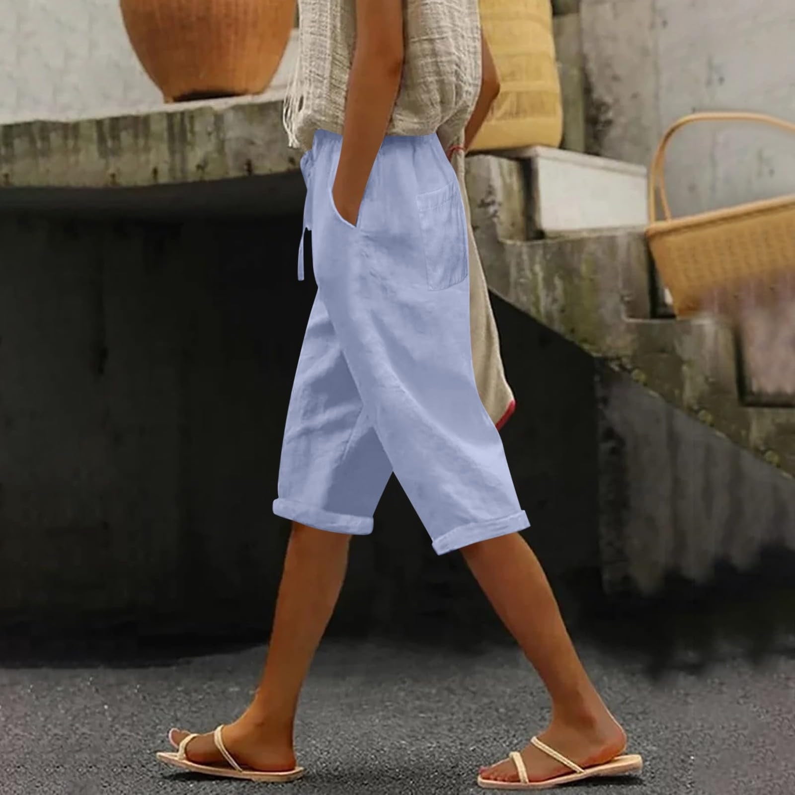 Cyglowse Pull on Capris for Women Plus Size Wide Leg Dress Capris Capri ...