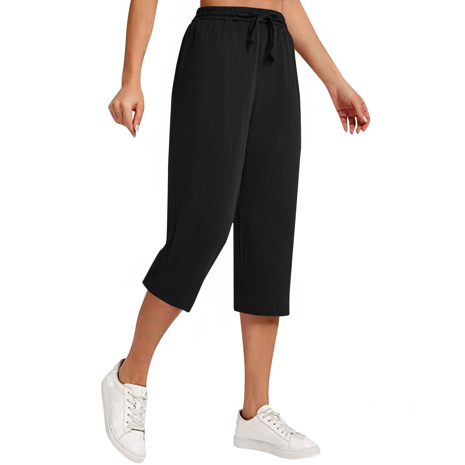 Cyglowse Pull on Capris for Women Plus Size Yoga Cropped Pants Crop ...