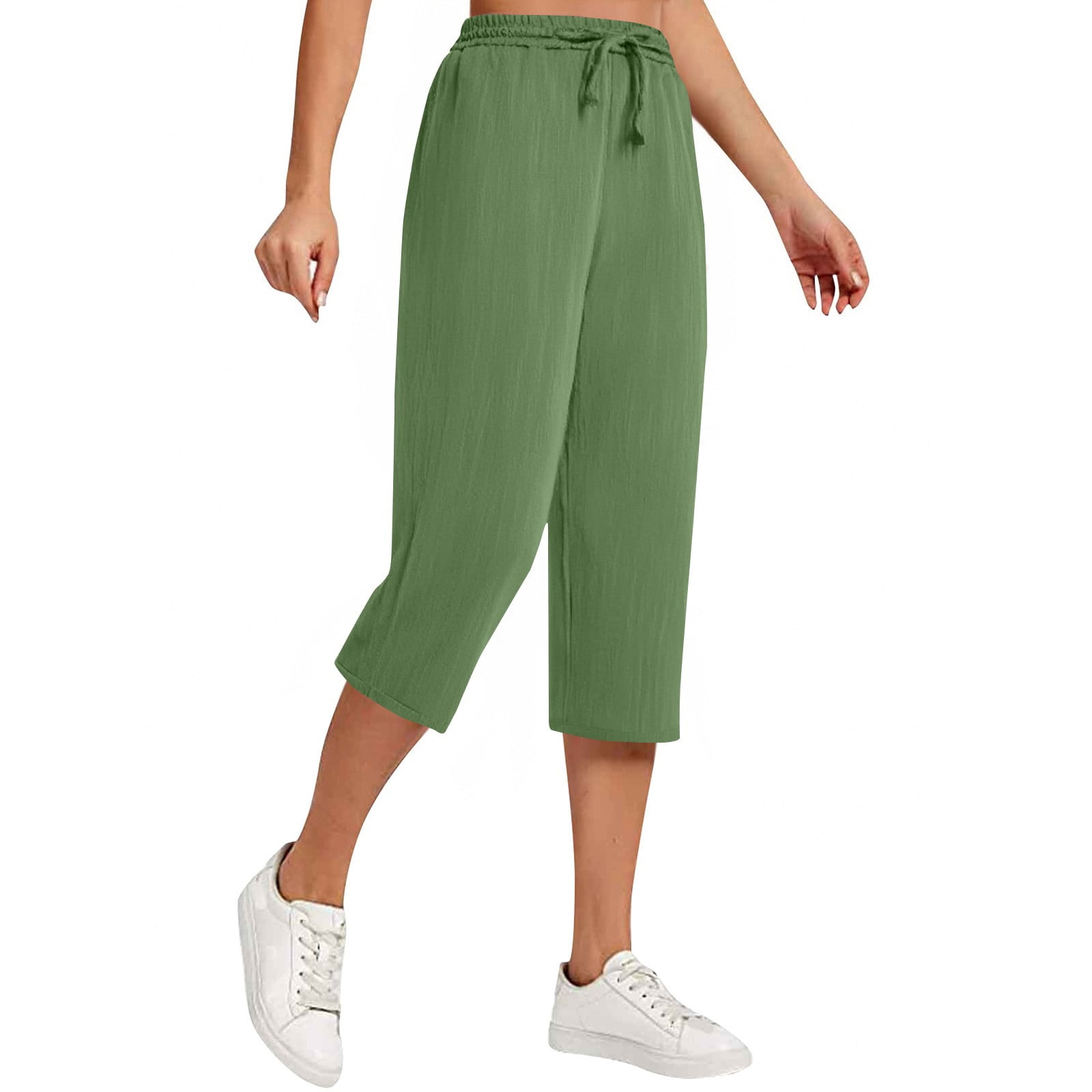 Cyglowse Pull on Capris for Women Plus Size Yoga Cropped Pants Crop ...