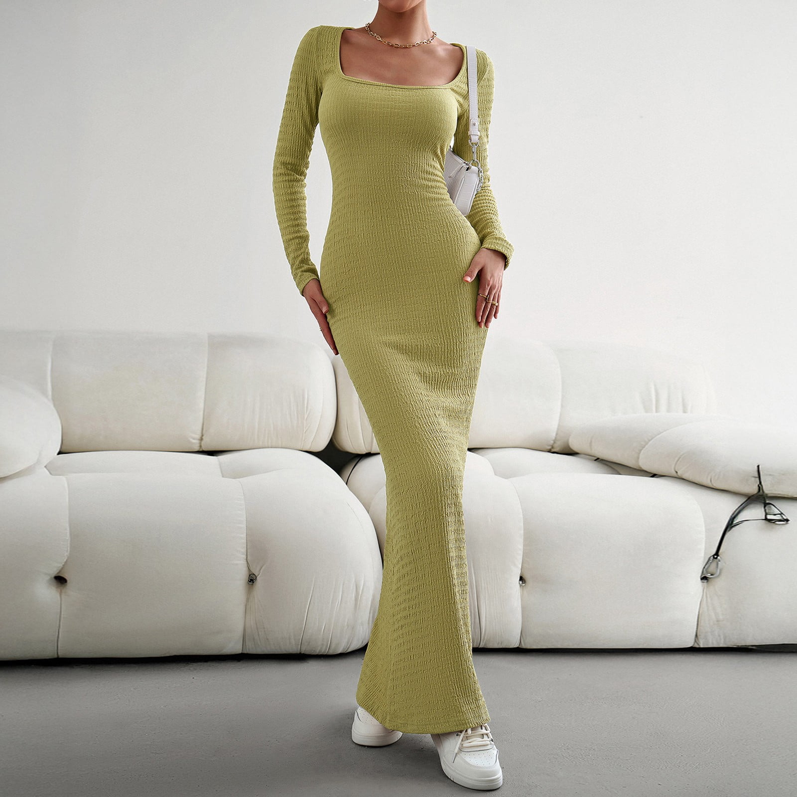 Cyglowse Wedding Guest Dress Prom Dress Square Neck Club Dress Long ...