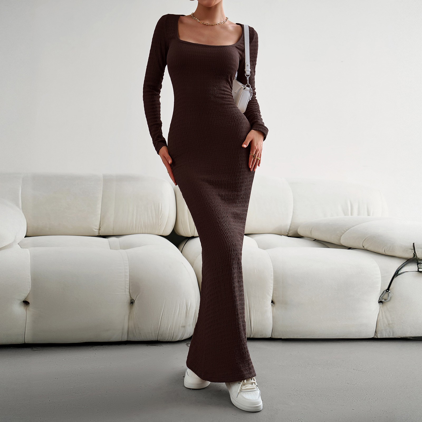 Cyglowse Wedding Guest Dress Prom Dress Square Neck Club Dress Long ...