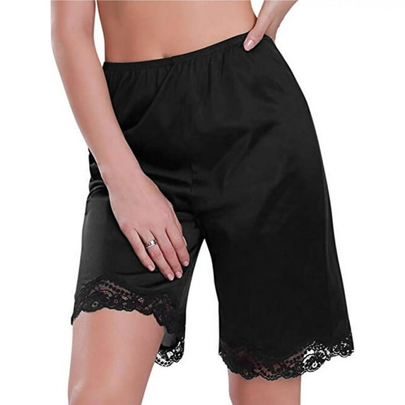 Cyglowse Women Lace Trim Culotte Knee Length Silk Pettipants Half Slip ...