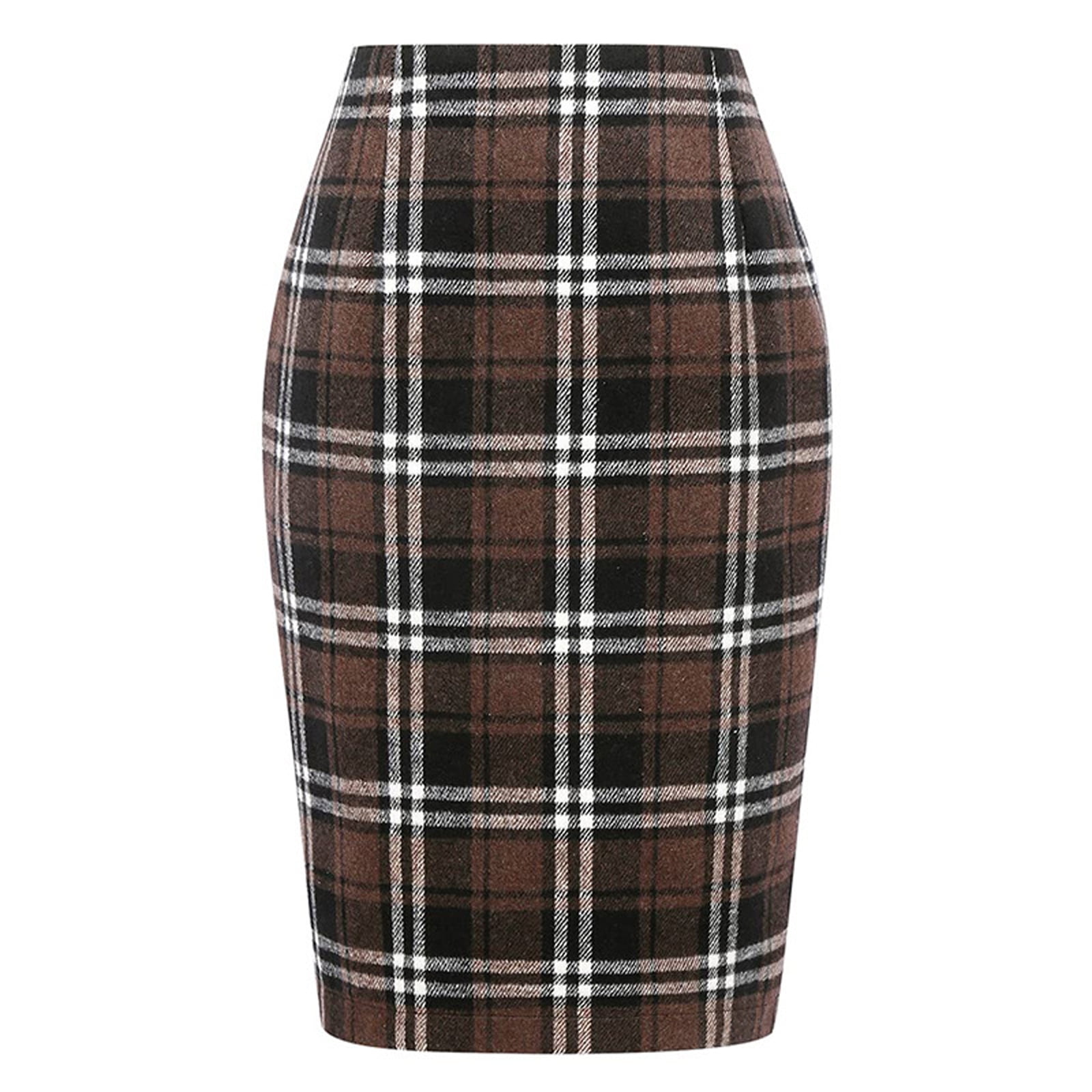 Cyglowse Womens Knee Length Plaid Skirt Fall Winter High Waisted ...