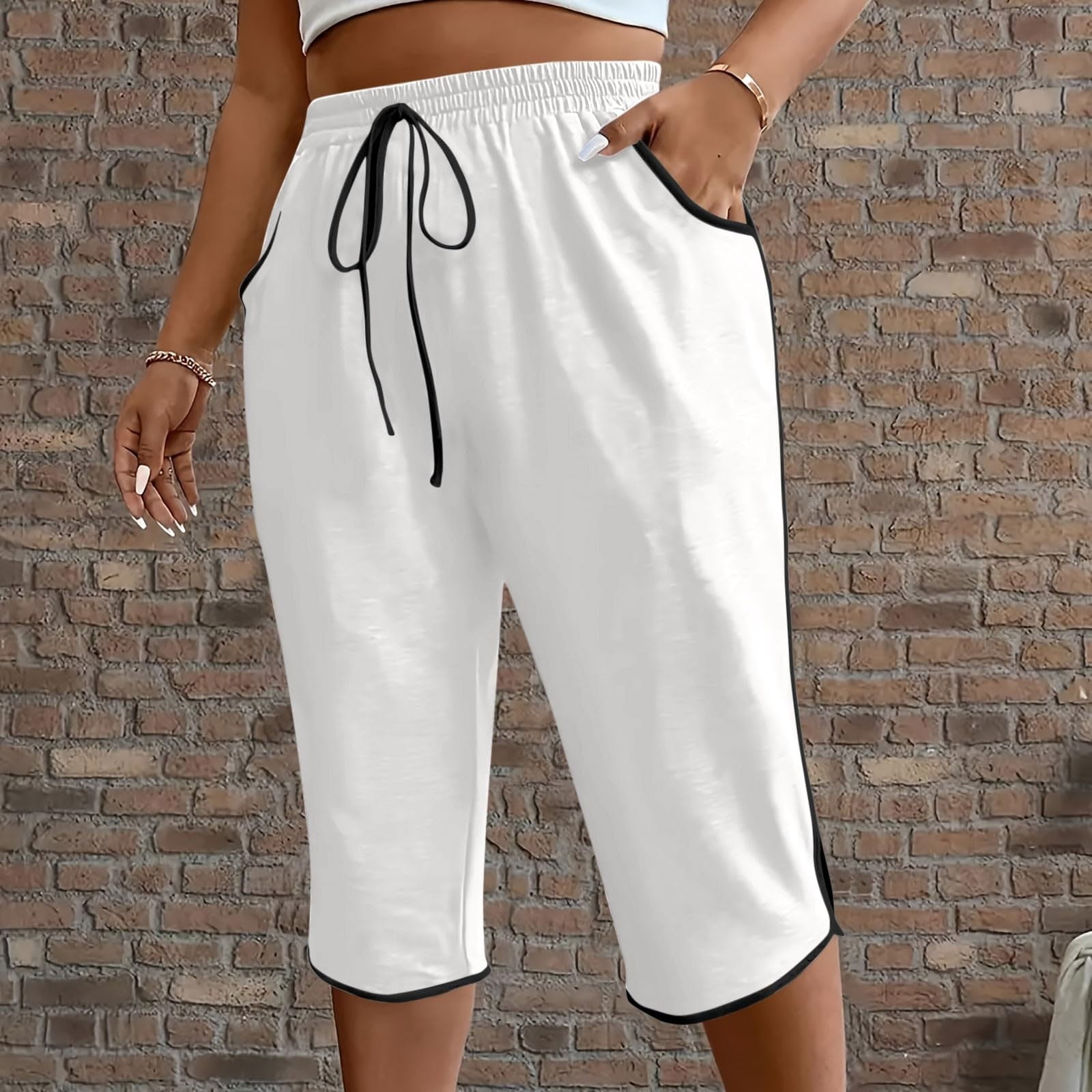 Cyglowse Plus Size Capris Sweats Womens Petite Wide Leg Pedal Pushers ...