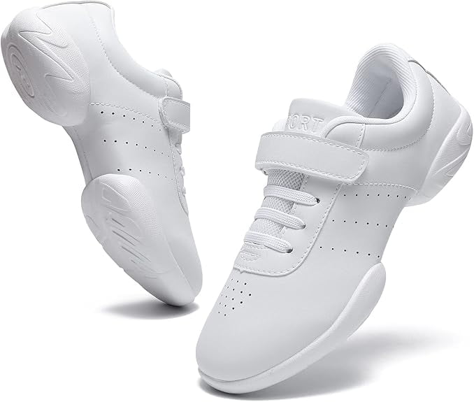 Cyiecw Girls Cheer Shoes White Cheerleading Shoes Dance Athletic Training Tennis Breathable ...
