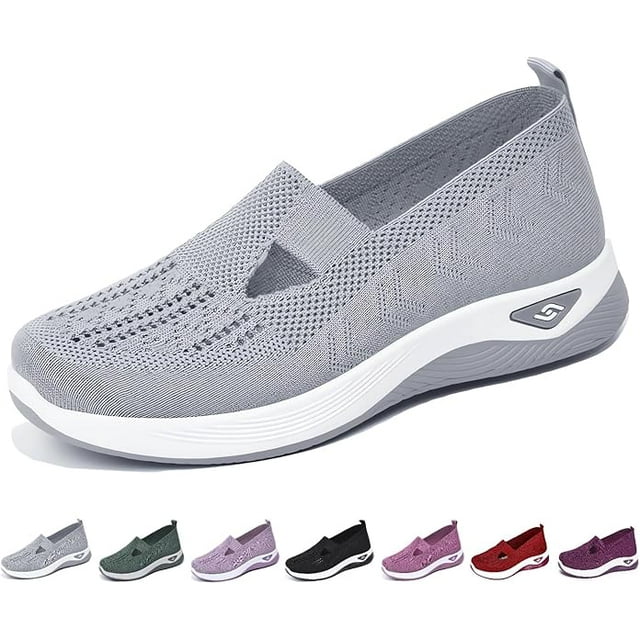 Cyiecw Women's Woven Orthopedic Breathable Soft Shoes Go Walking Slip on Diabetic Foam Shoes ...