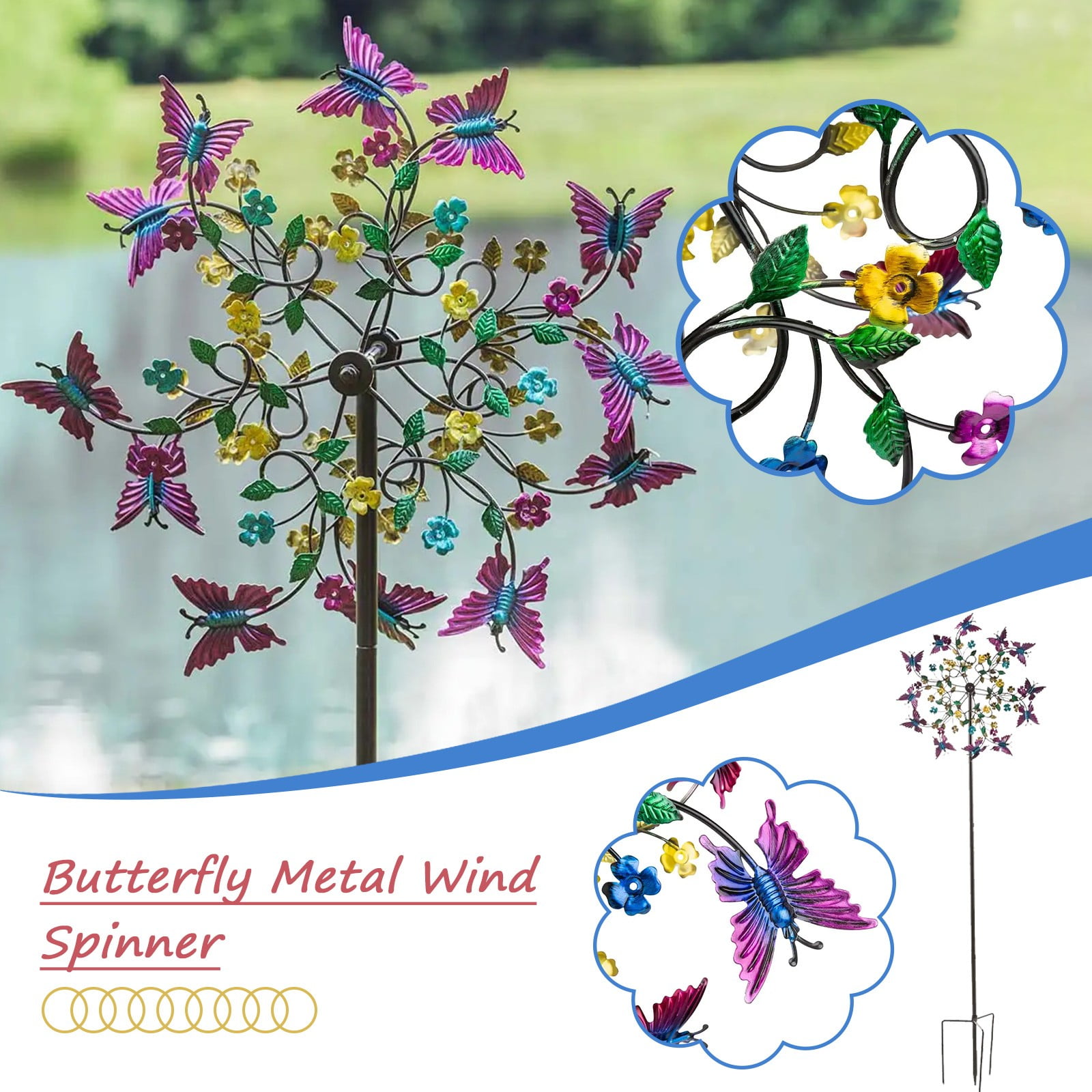 Cyinyin 1 PCS Butterfly Windmill Reflective Pinwheels Windmill for Yard ...