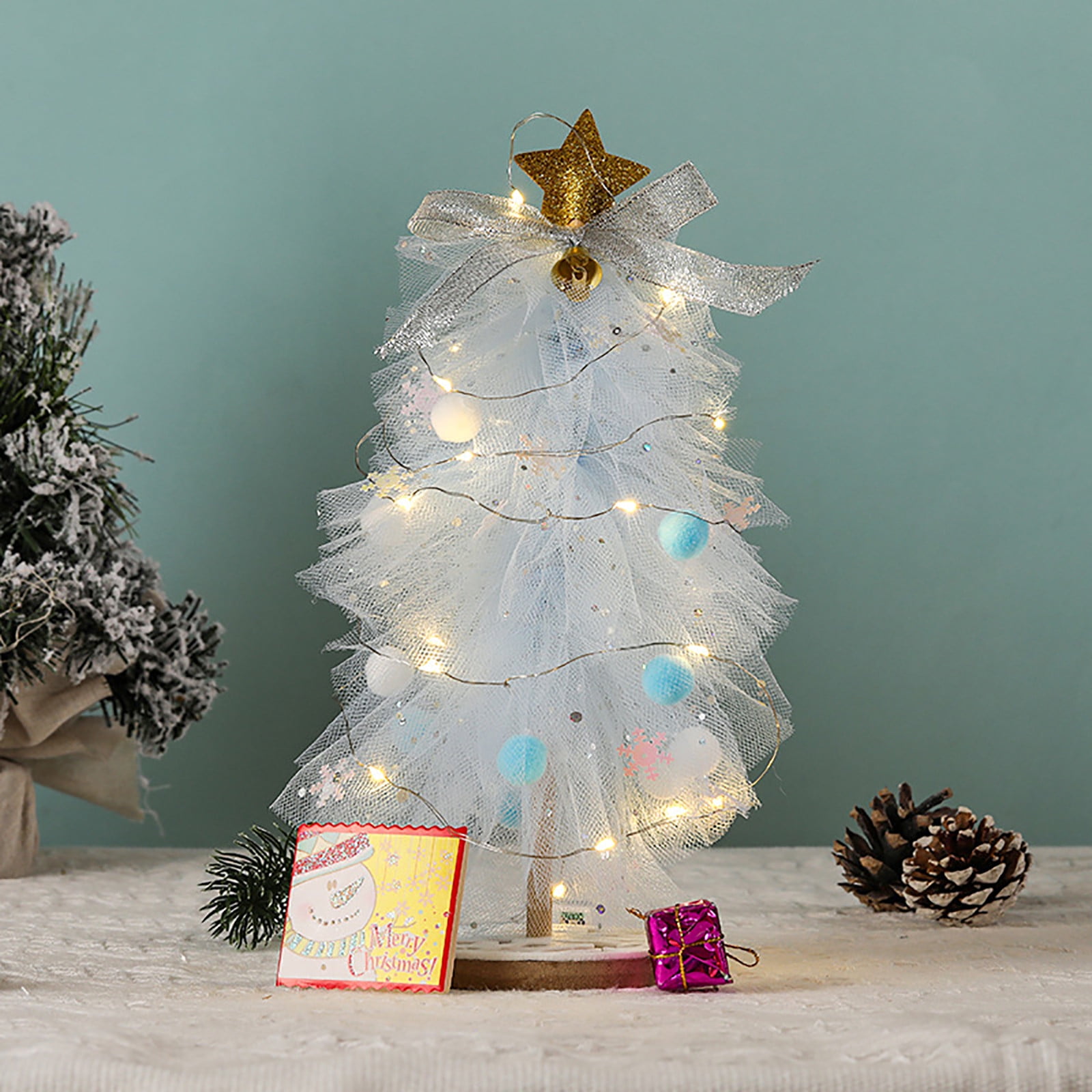 Cyinyin 12 inch Delicate White Christmas Tree, Craft Kit Xtmas Tabletop ...