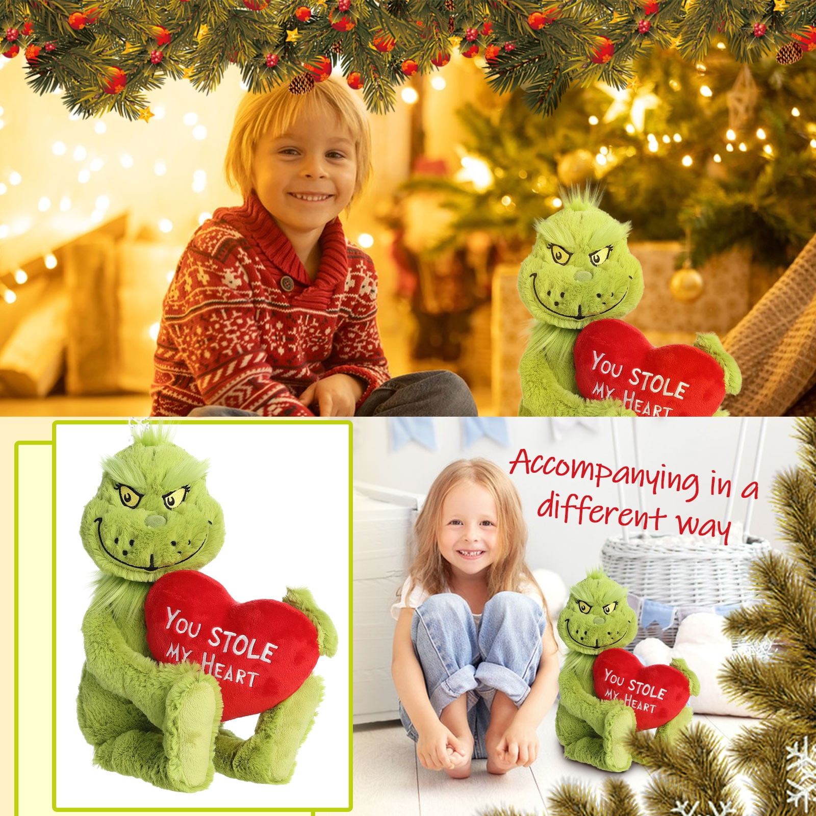Cyinyin 15.74" Grinch Plushies ExpressiveIndoor Decor, Romantic Gifts ...