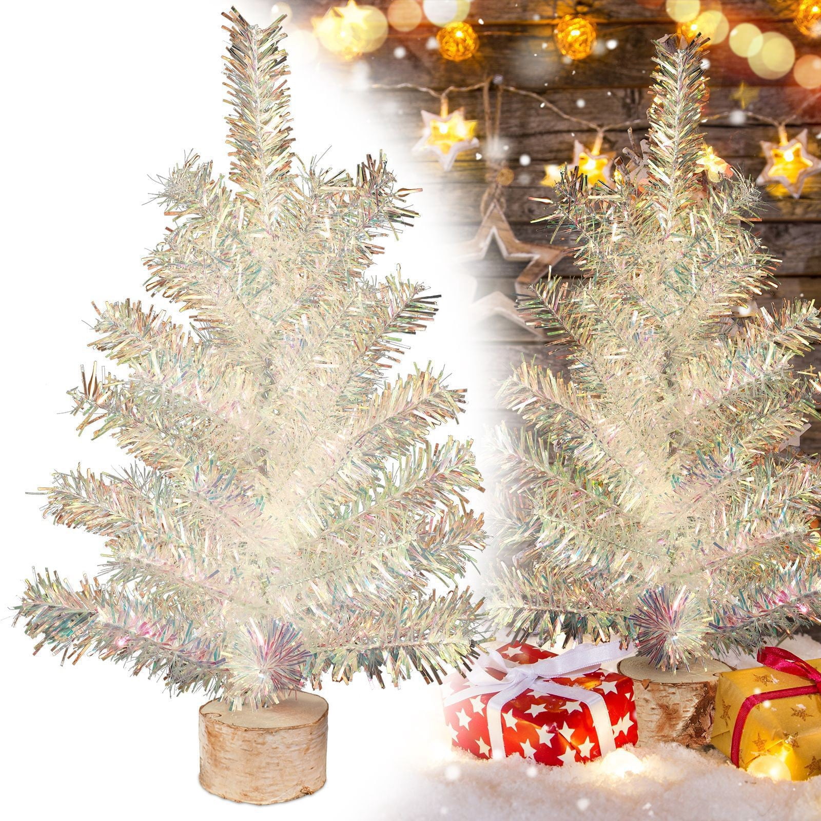 Cyinyin 15 inch White Twinkling Christmas Tree, Unique Artificial Xmas ...