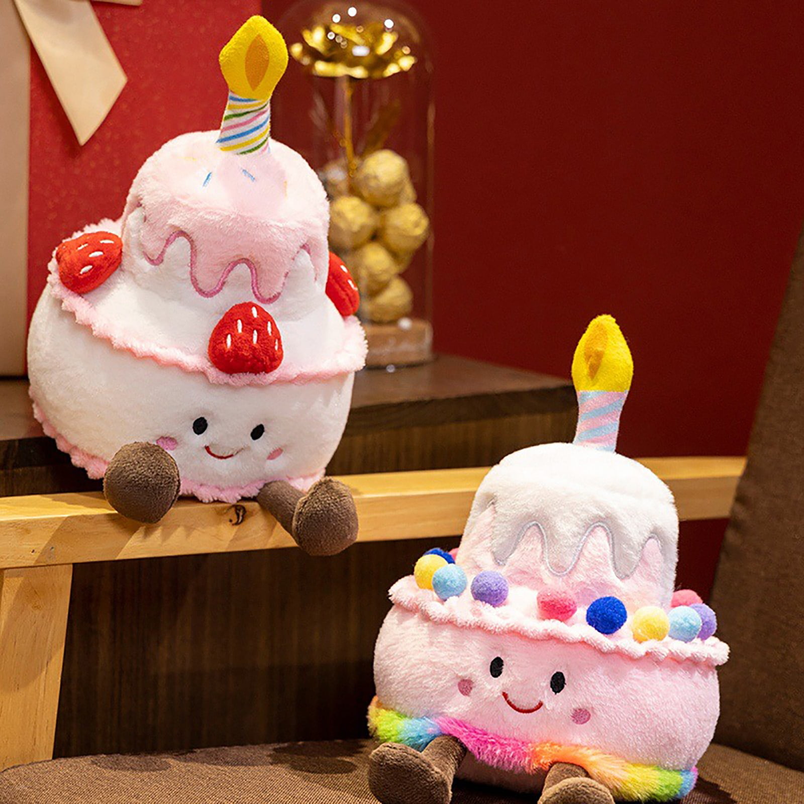 Cyinyin 2 PCS Birthday Cake Plush Doll, Cute Smile Cake Pillow Stuffed ...