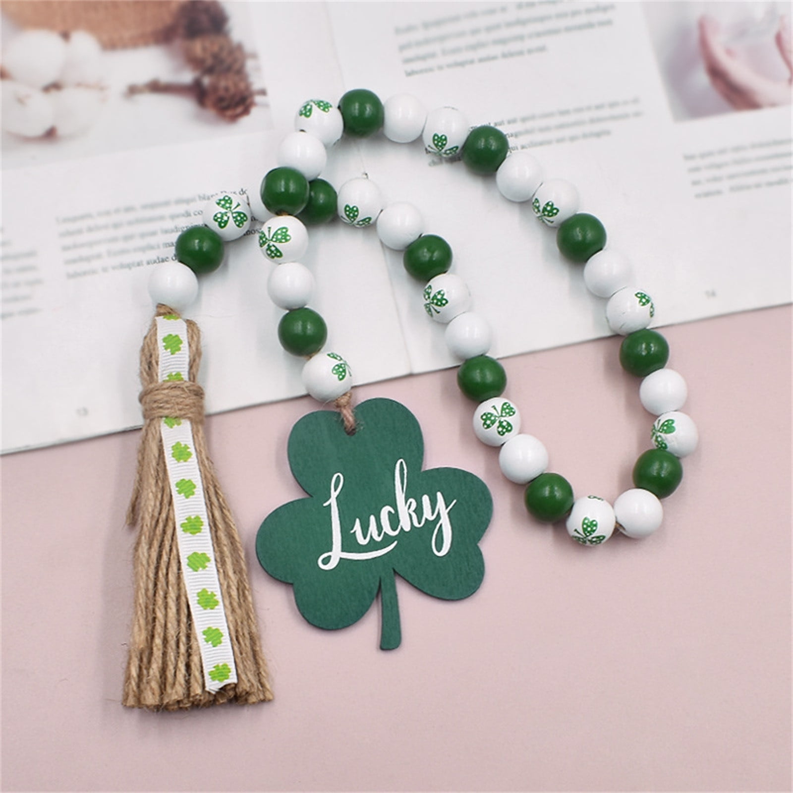 Cyinyin 2 PCS St Patrick's Day Wood Beads Garland With Tassels ...