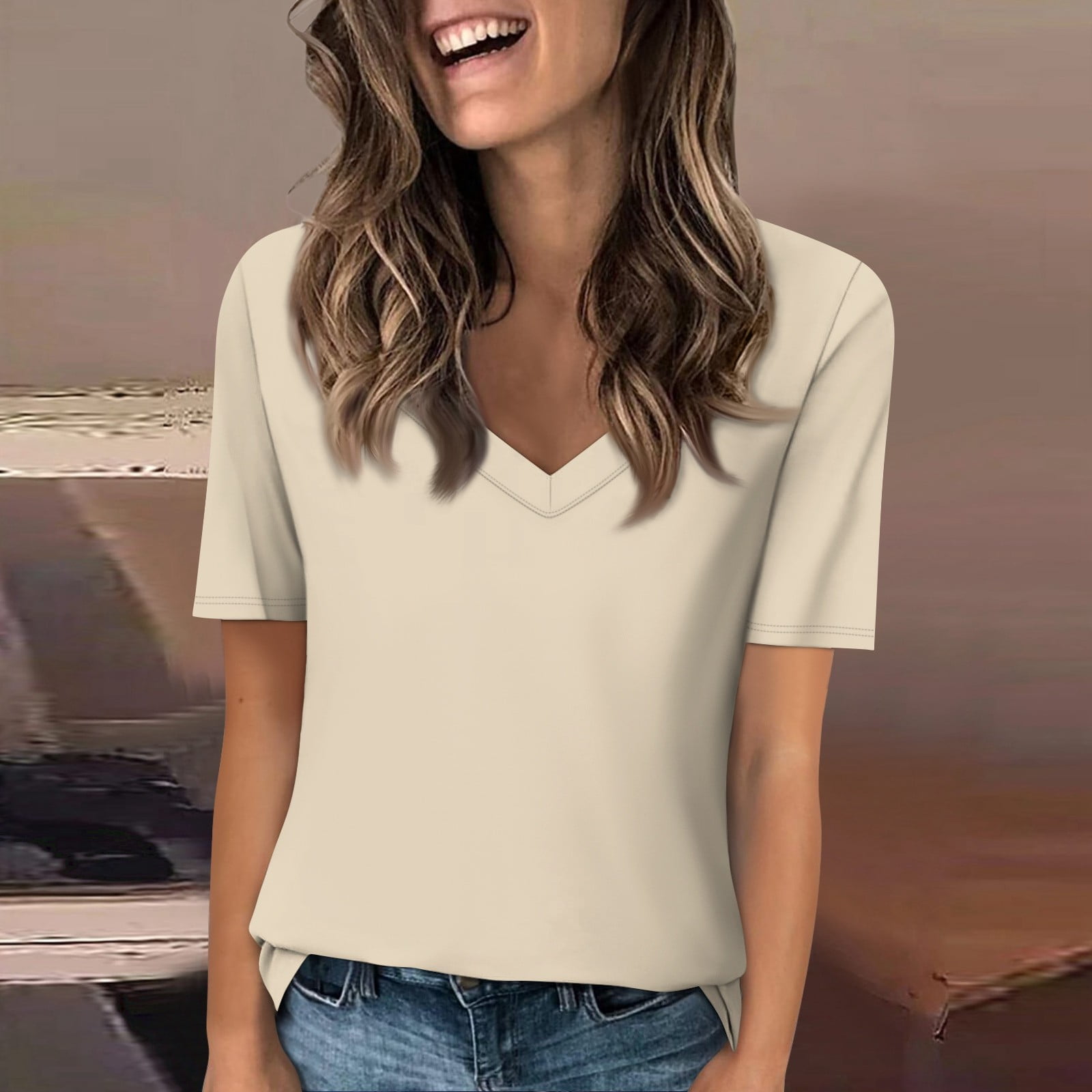 Cyinyin 2024 New Classic Beige Cute Tops for Women , Womens Soild ...