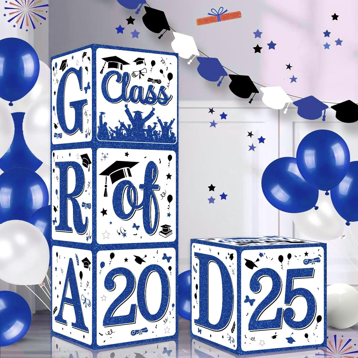 Cyinyin 2025 Graduation Decorations Balloon Boxes, 4Pcs Blue Graduation ...