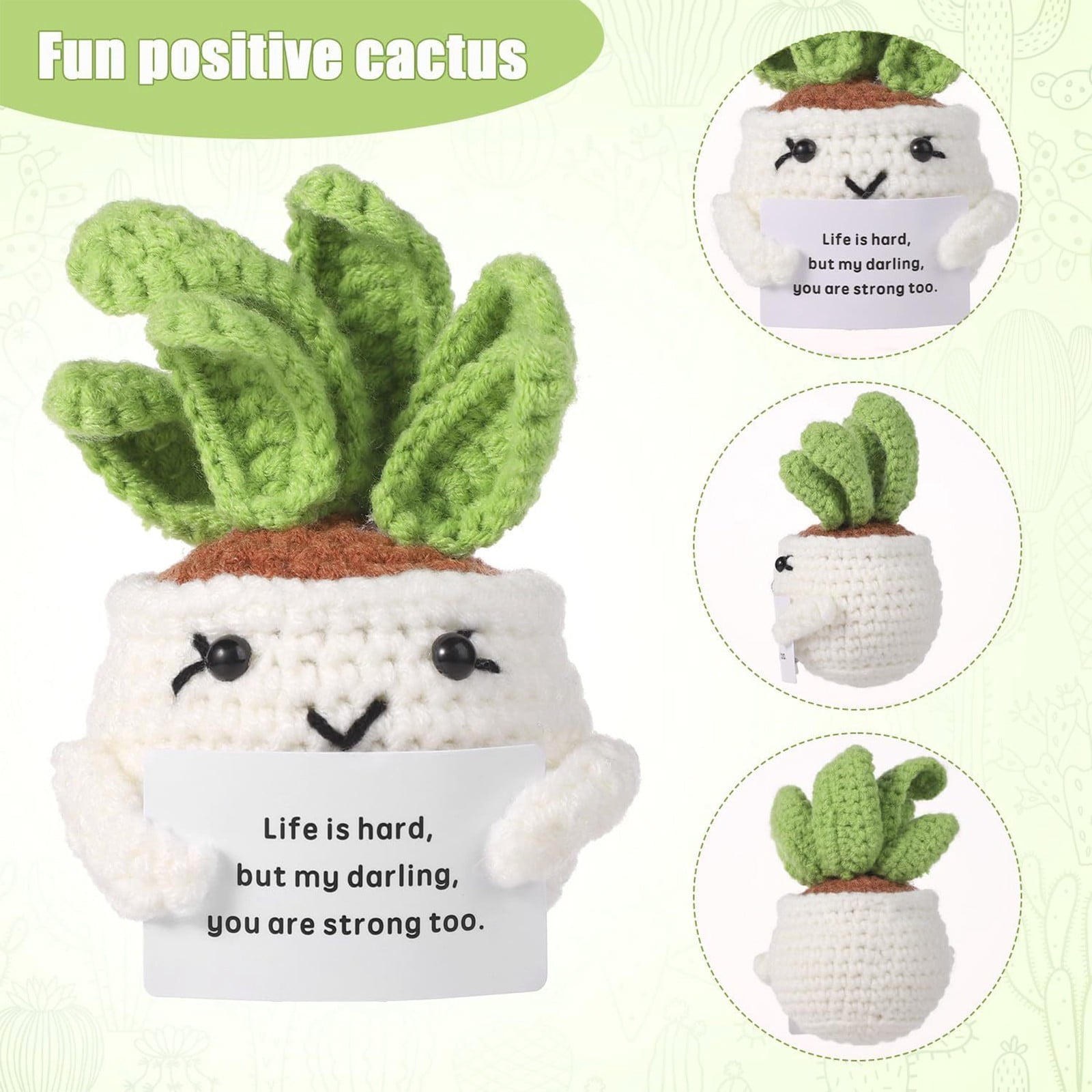 Cyinyin 4 Inch Positive Cactus Crochet, Funny Positive Potato Knitted ...