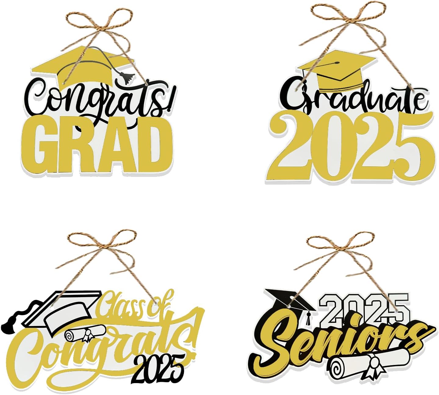 Cyinyin 4 PCS Class of 2025 Graduation Hanging Ornaments, Gold Congrats ...