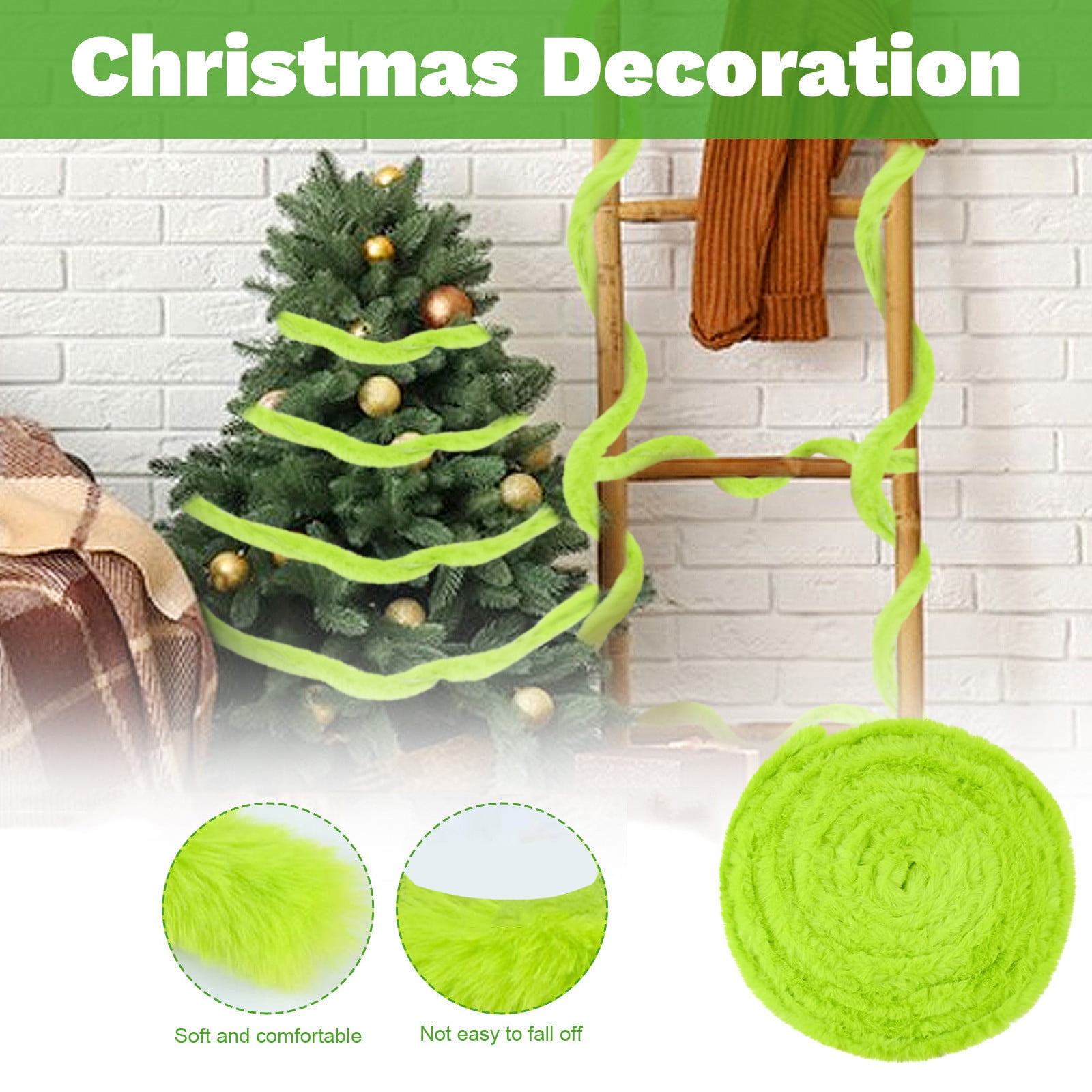 Cyinyin 49 Ft Grinch Christmas Faux Fur Ribbon Trim Soft Fluffy, Green ...
