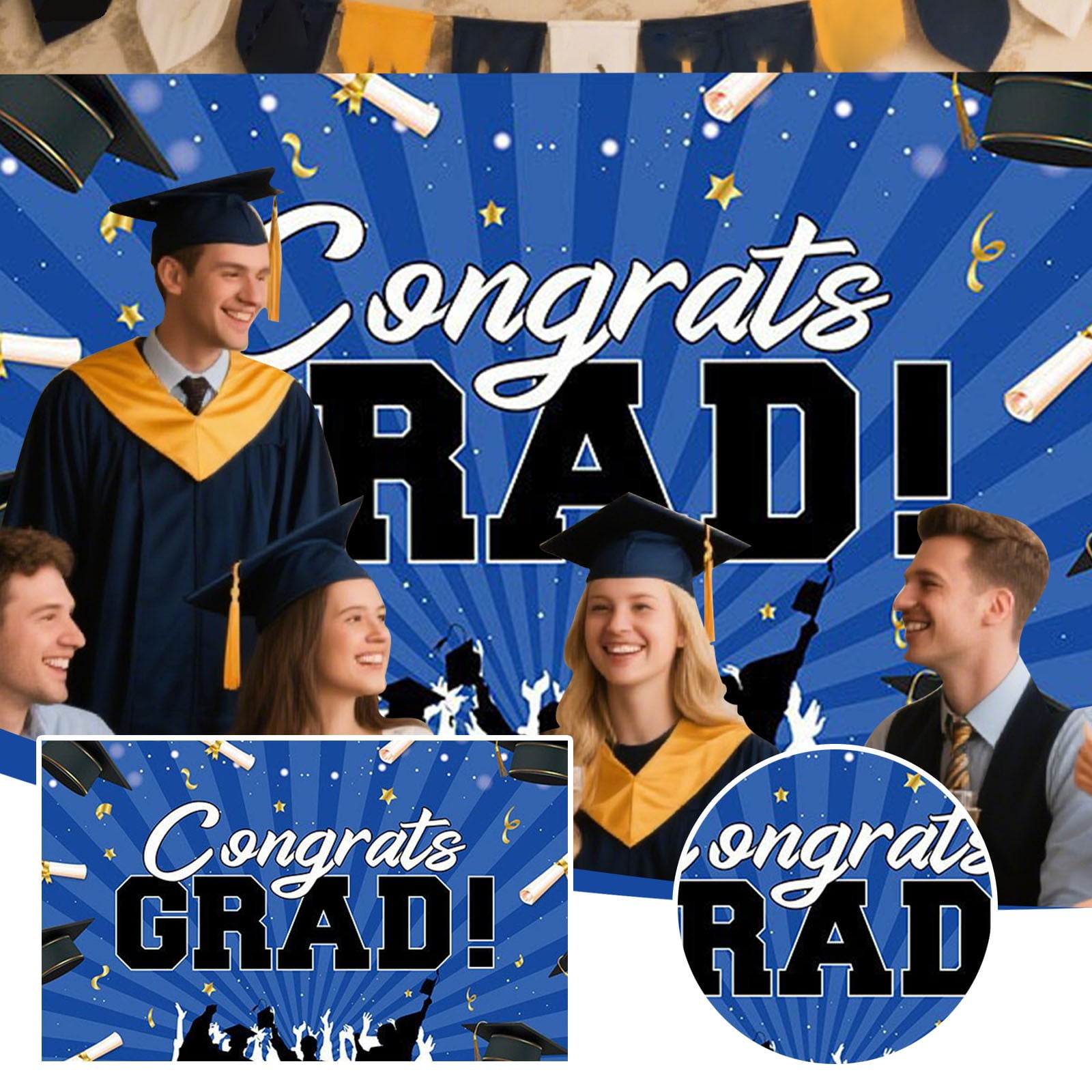 Cyinyin 71 INCH Blue Graduation Decorative Background Banner, Congrats ...