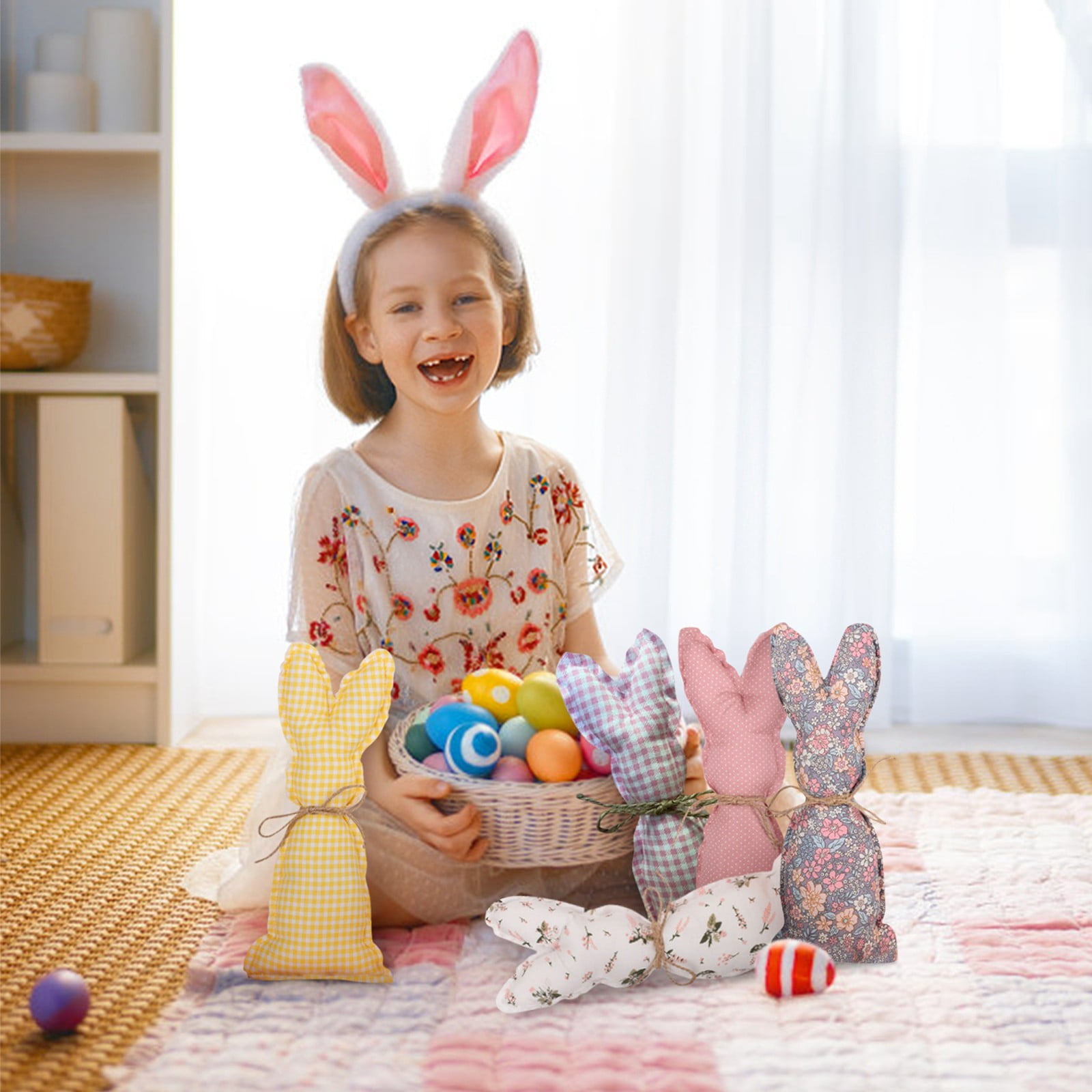 Cyinyin 9 INCH Easter Bunny Decorations Rustic Cloth Rabbit Basket ...