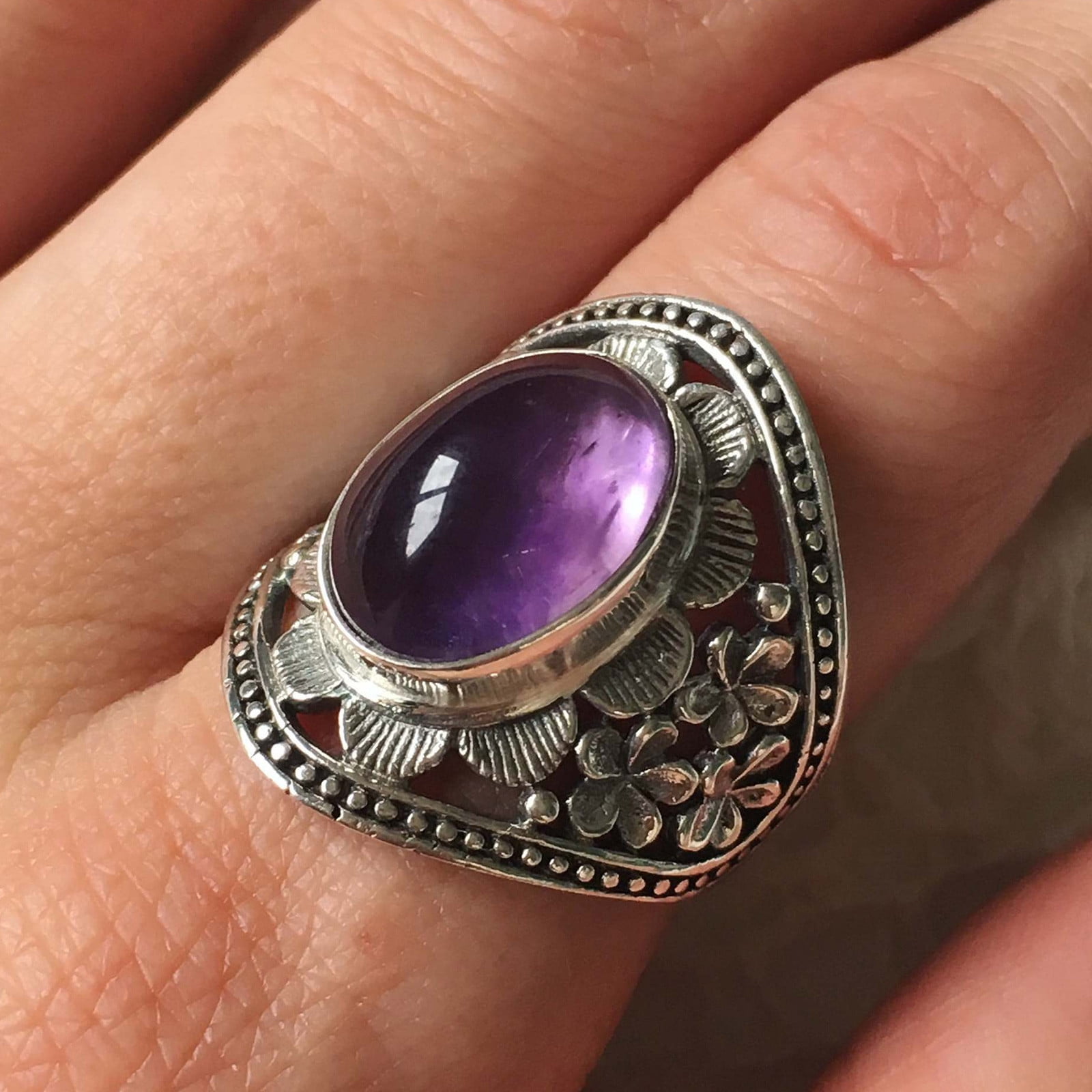 Cyinyin Amethyst Ring, Retro Handmade Singleton Ring For Men Women ...