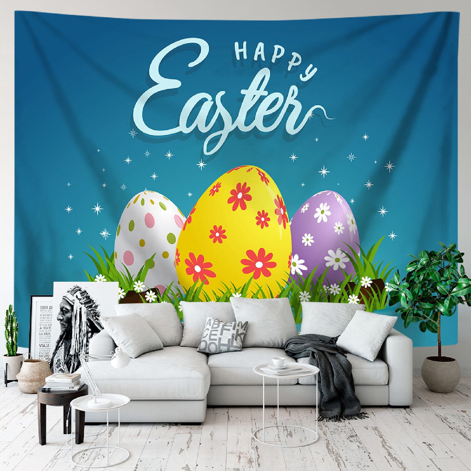 Cyinyin Easter Blanket Outdoor Decorations for Yard Bunny Easter Egg ...