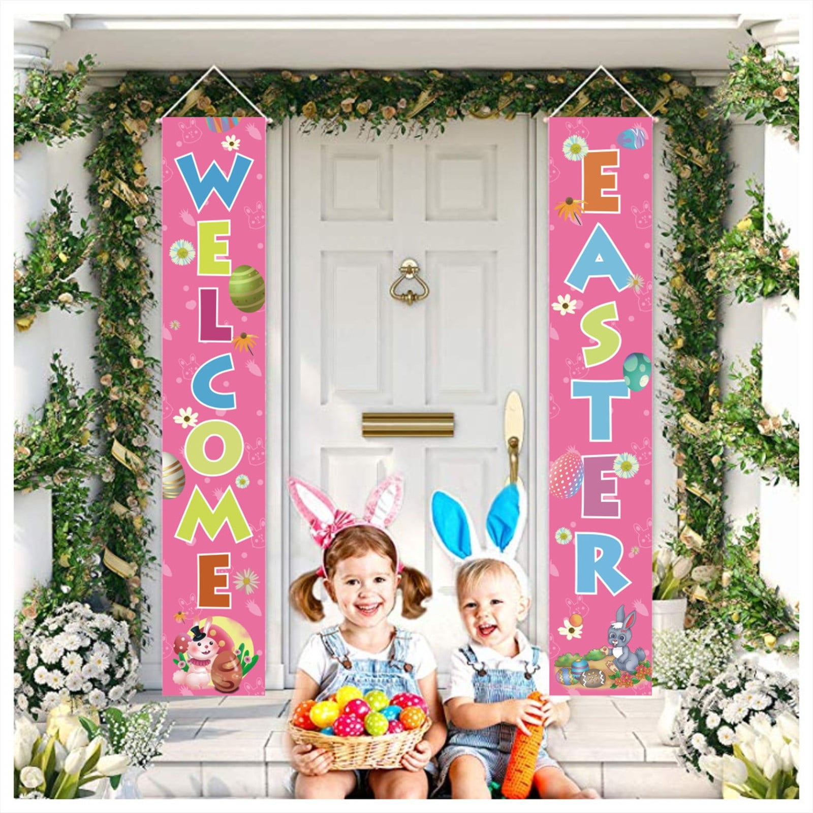 Cyinyin Easter Porch Sign Happy Easter Banner Indoor Outdoor Wall ...