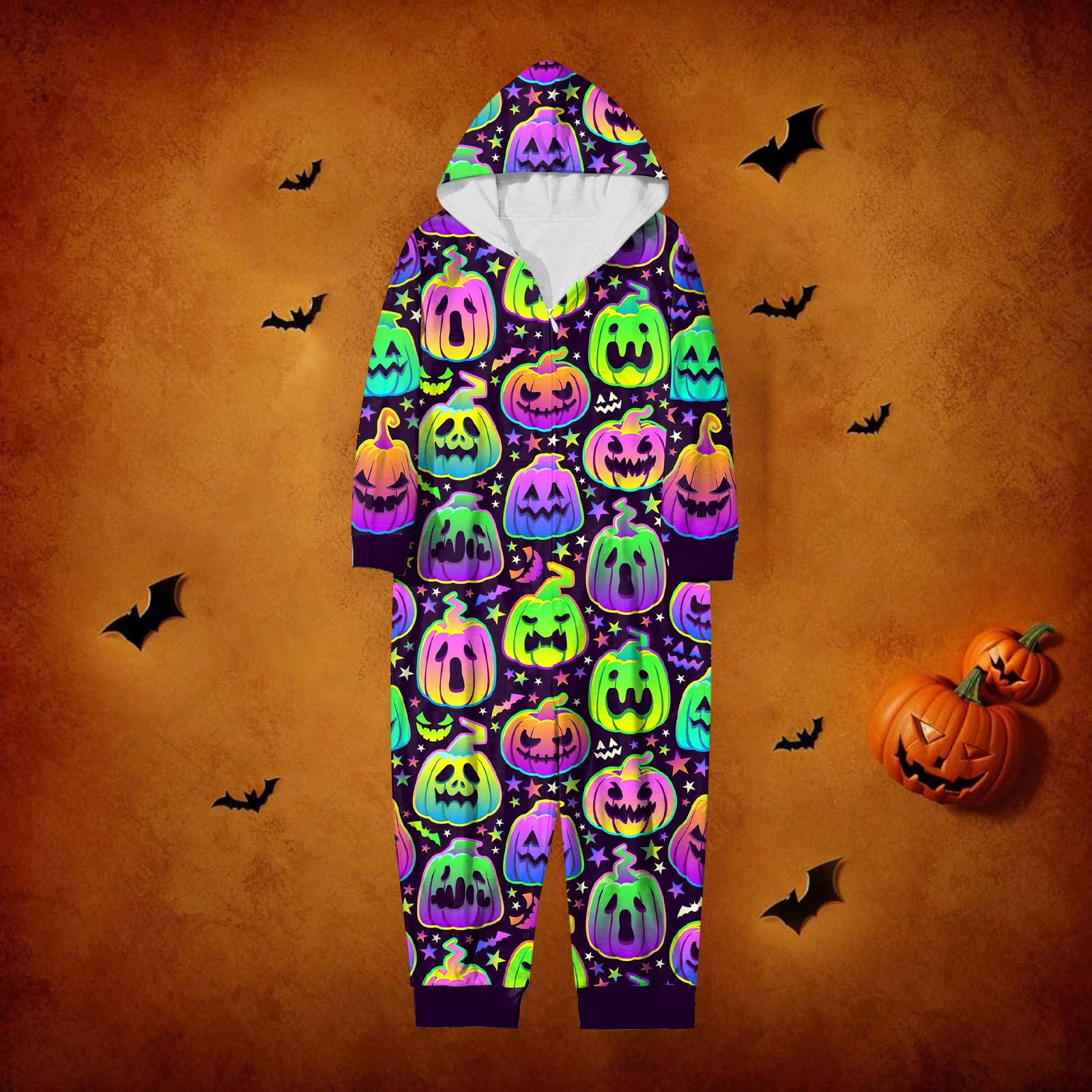 Cyinyin Family Matching Pajamas Halloween Pumpkin Print Hooded Onesie ...
