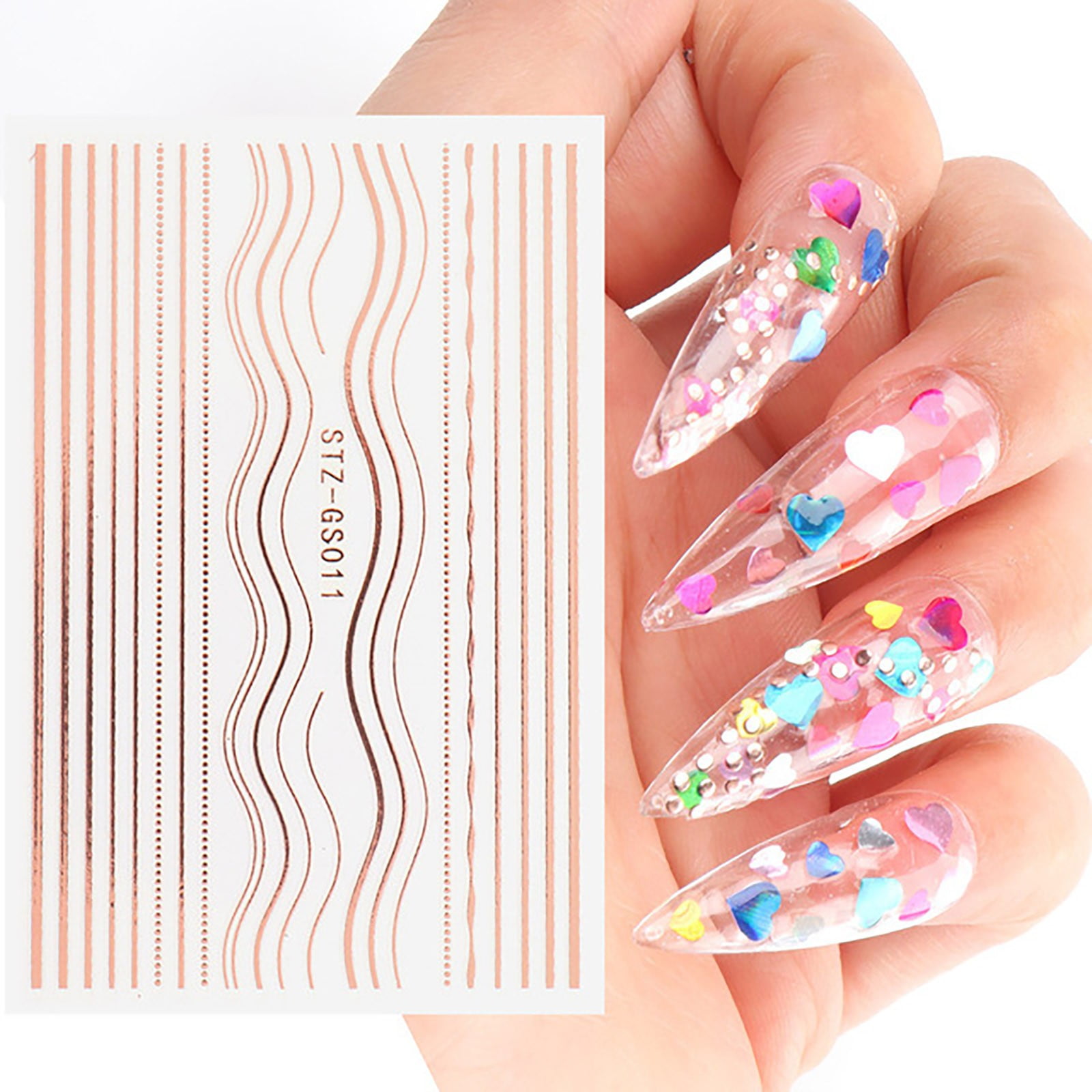Cyinyin Gold Silver Metal Nail Stickers, Metallic Curve Strip Line Nail ...