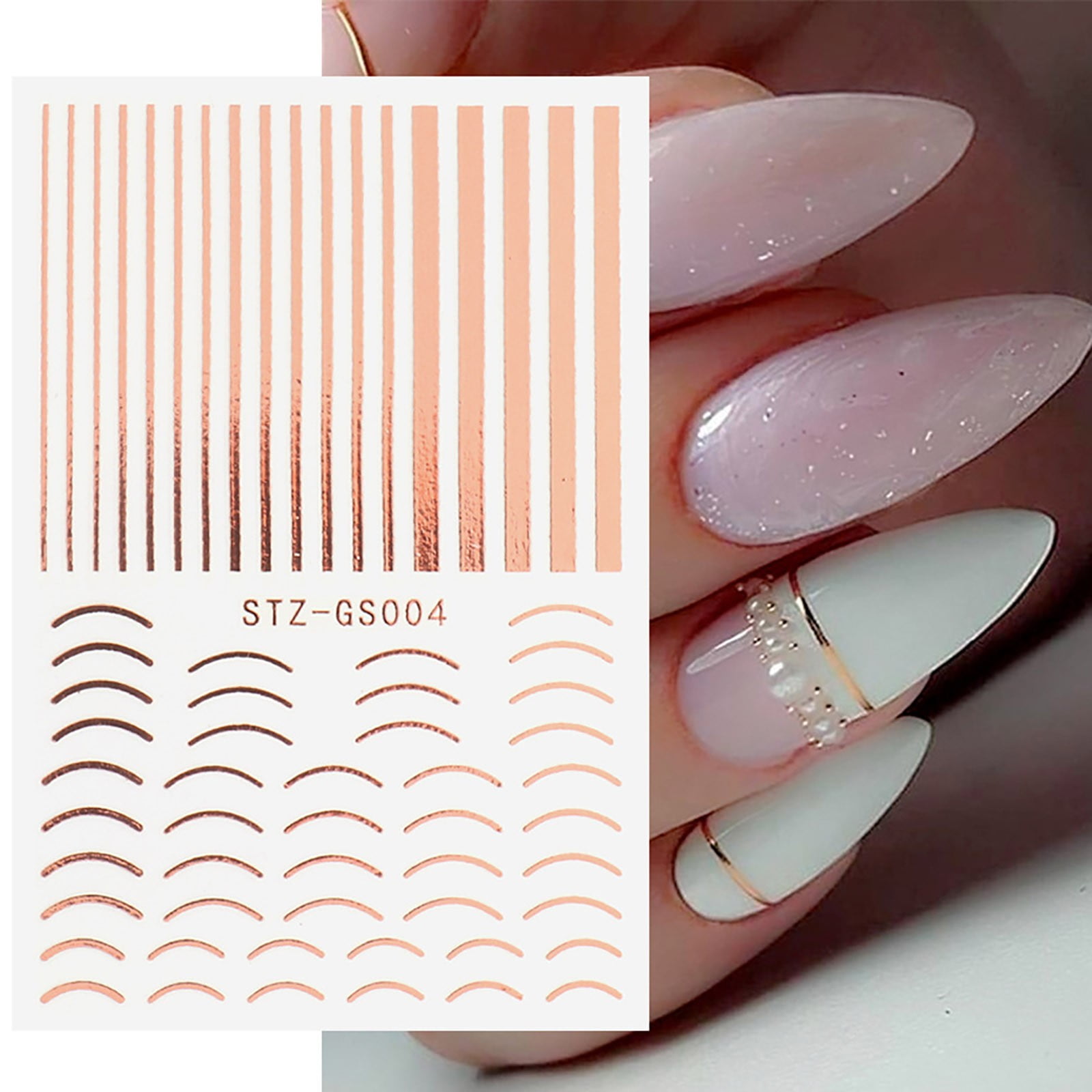Cyinyin Gold Silver Metal Nail Stickers, Metallic Curve Strip Line Nail ...