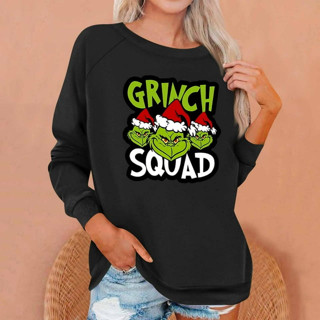 Cyinyin Grinch Christmas Shirt Long Sleeve Blouses For Women Casual O ...