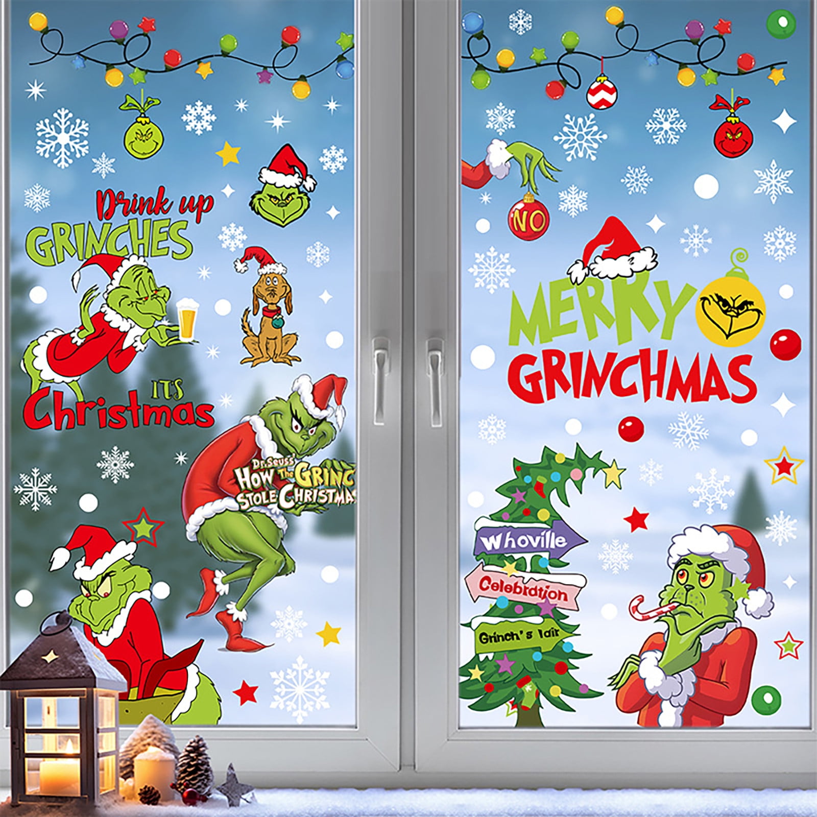 Cyinyin Grinch Christmas Window Clings for Glass Window 9 Sheets ...