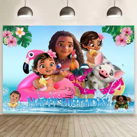 Cyinyin Lovely Moana Birthday Decorations Banner for Girls, 59x39.4 ...