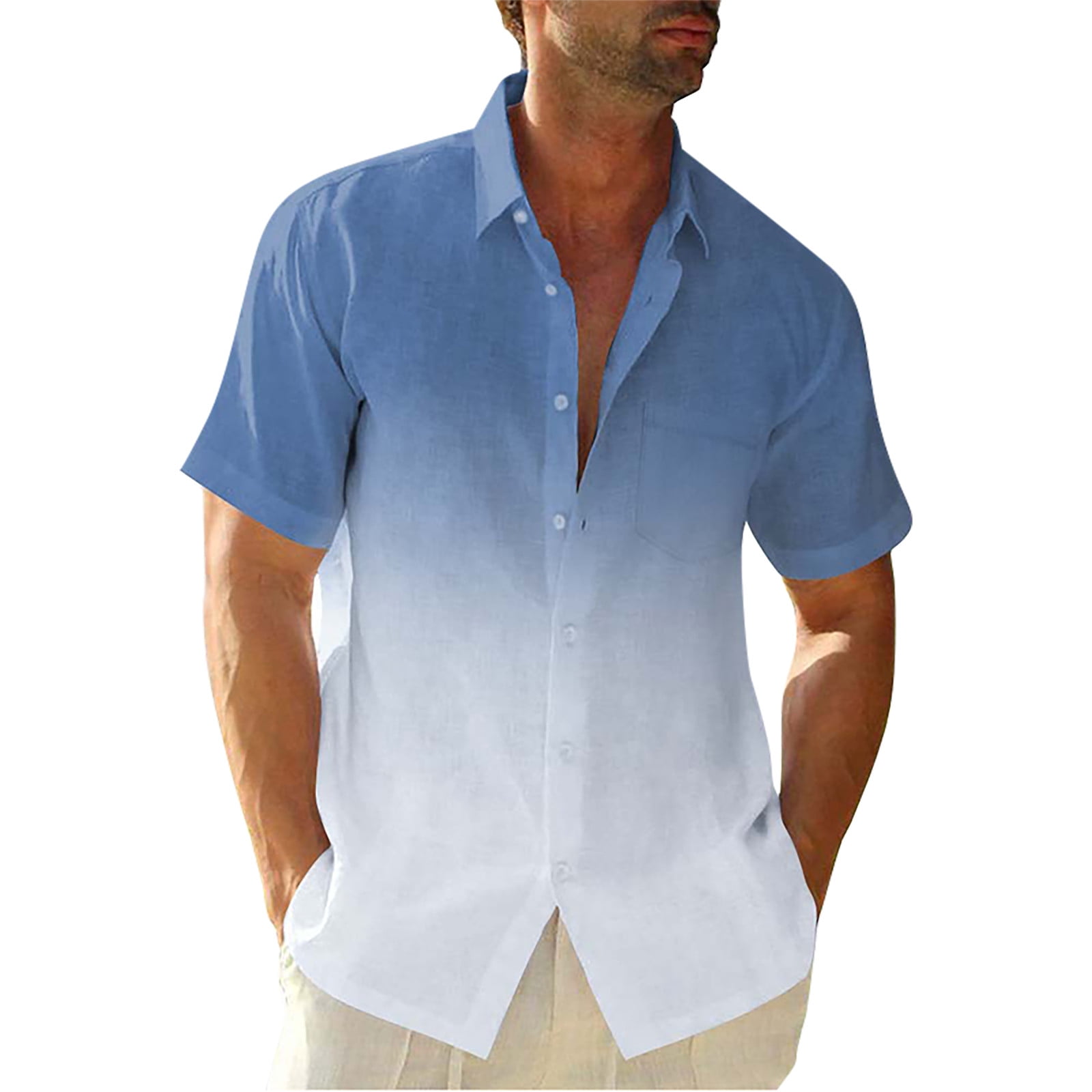Cyinyin Big And Tall Shirts for Men Gradient Cardigan Men's Polo Shirt ...
