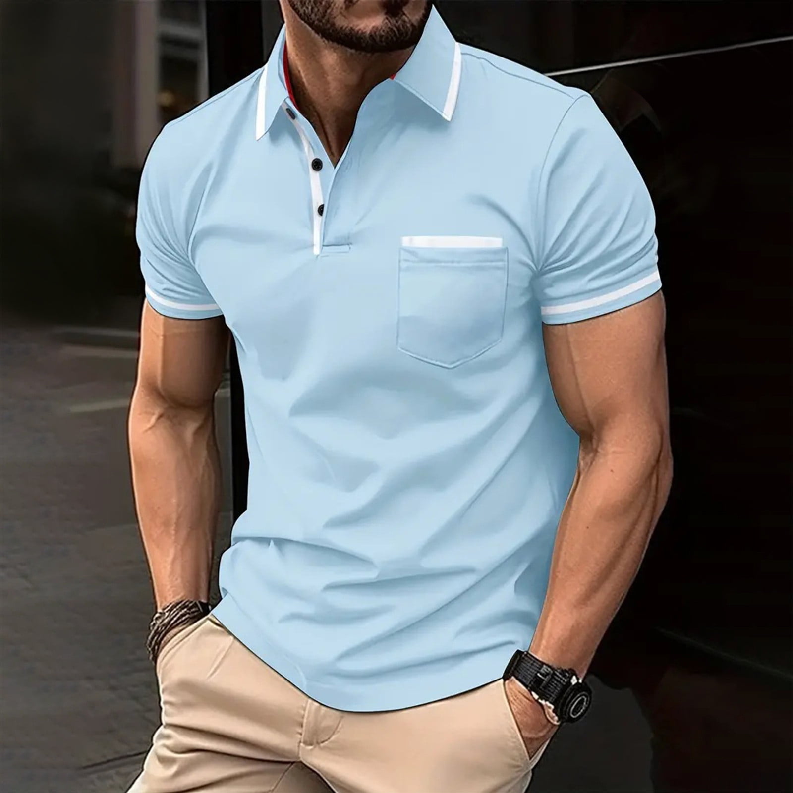 Cyinyin Polo Shirts for Men Color Block Pollover Golf Shirts for Men ...