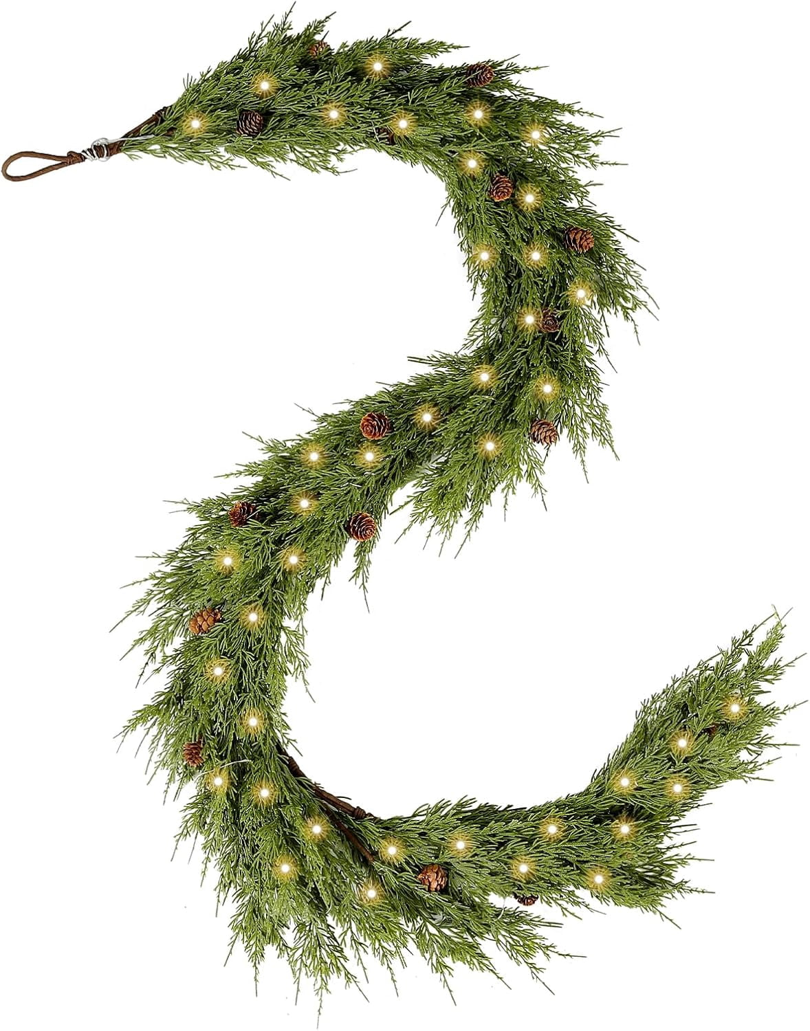 Cyinyin Real Touch Cypress Cedar & Pine Cone Evergreen Garland for ...