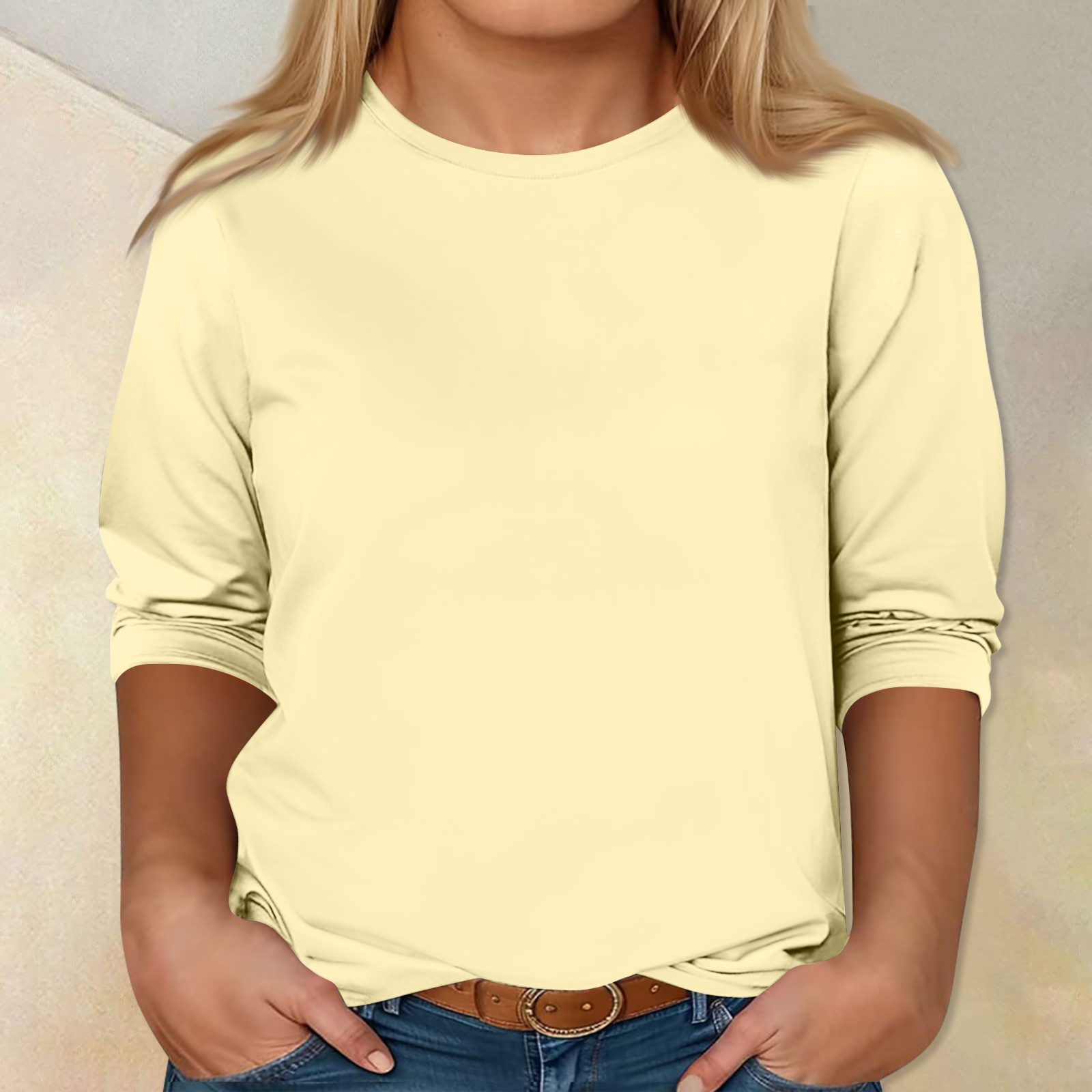 Cyinyin Tops for Women Casual Fall, Women's Plus-size Model O-neck 3/4 ...