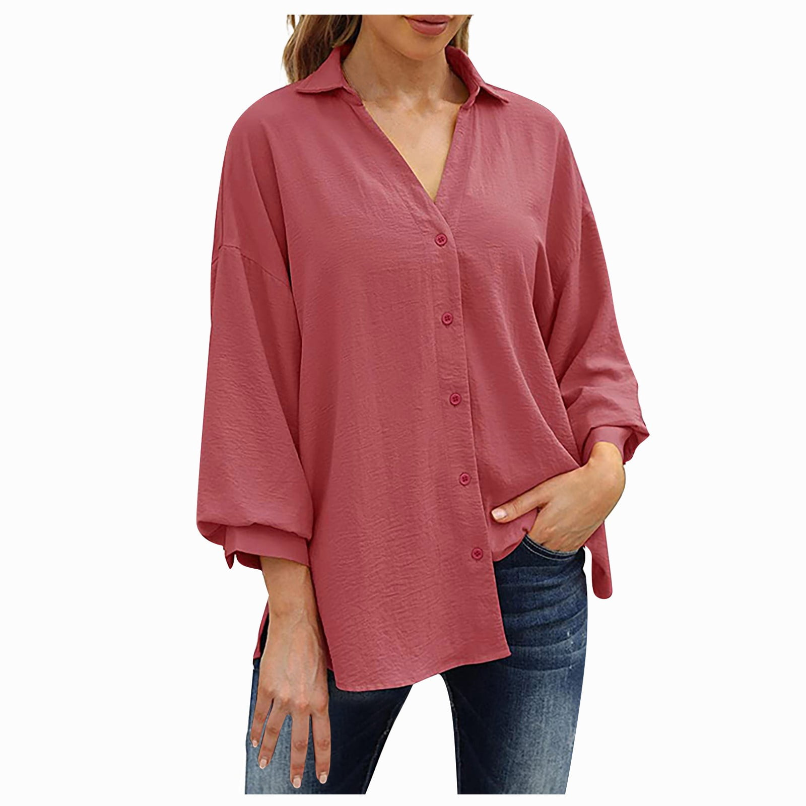 Cyinyin Womens Plus Size Tops, Women's Fashion V-Neck Solid Color ...