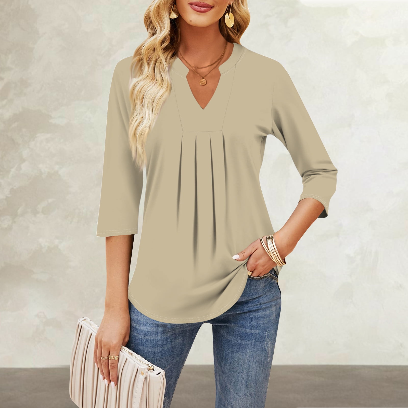 Cyinyin Womens Plus Size Tops Women's Seven-quarter Sleeve Tops Casual ...