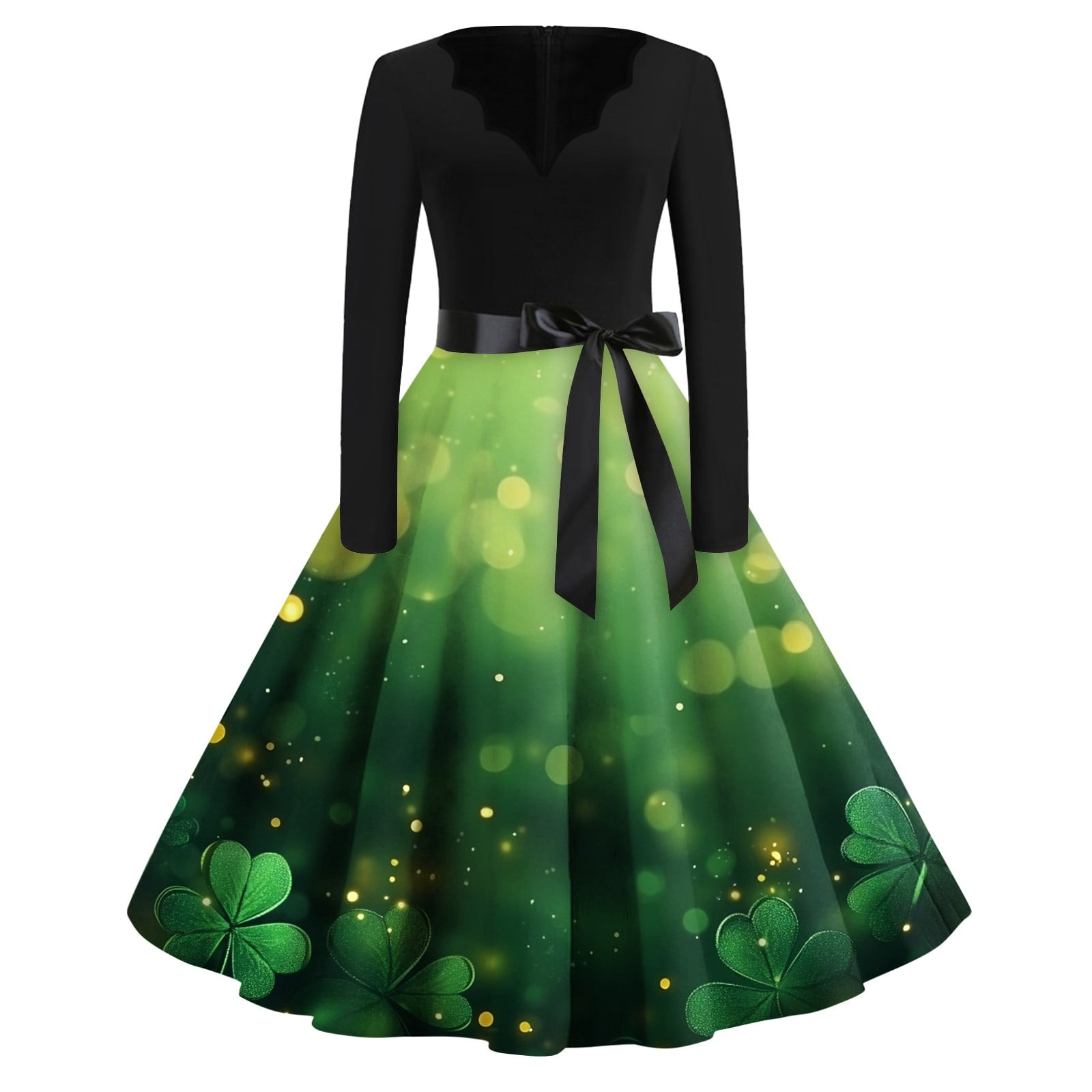 Cyinyin Womens Saint Patricks Day Dress 2051 Long Sleeve Casual V-Neck ...