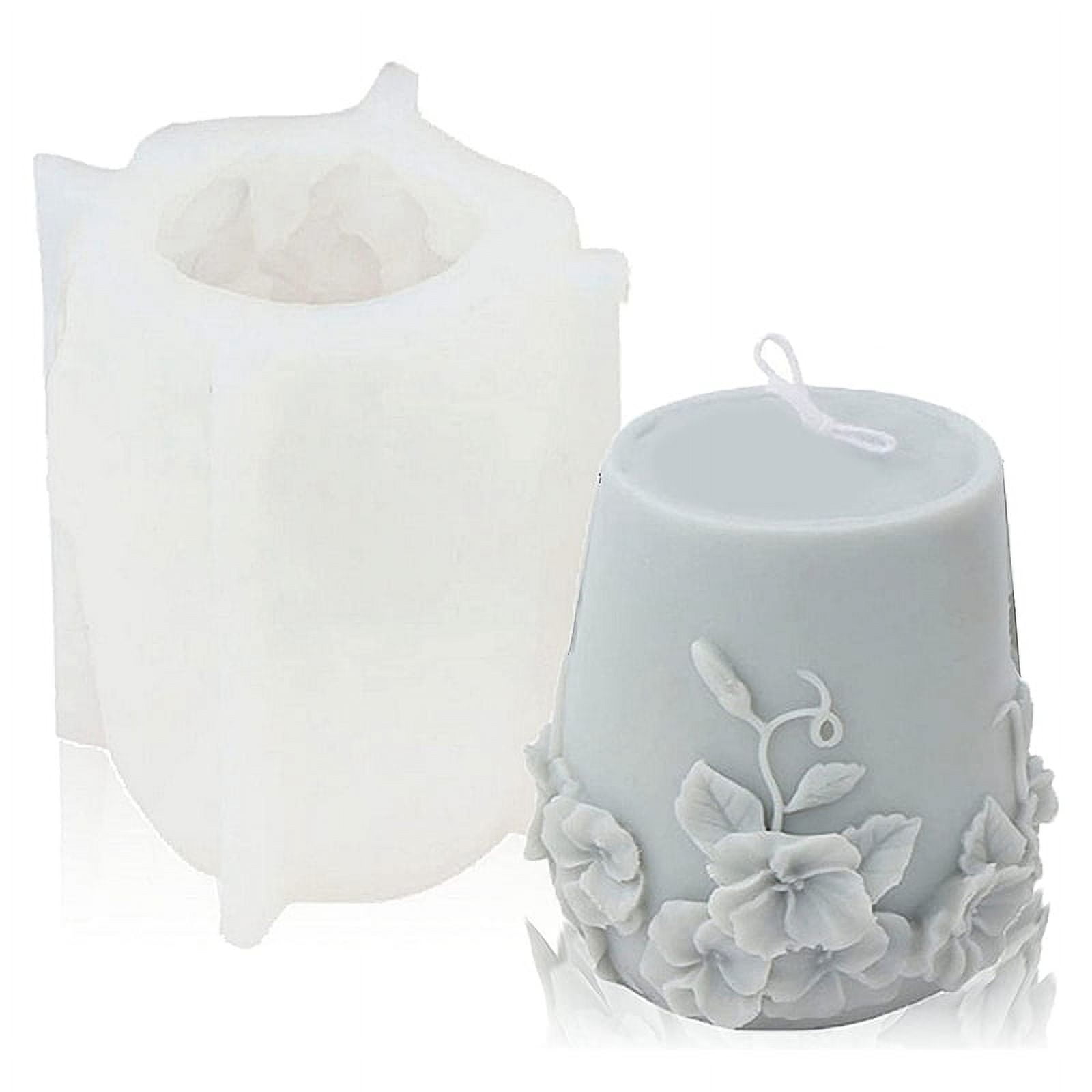 Cylinder Candle Molds Silicone, 3D Rattan Flowers Silicone Candle Mould ...